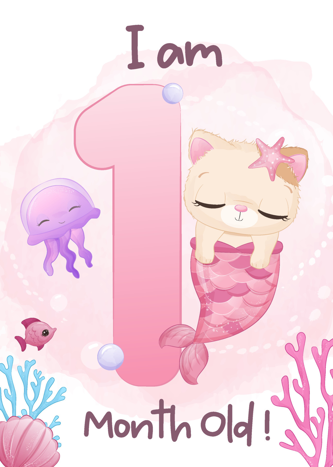 baby milestone cards set with kitty mermaid 21524075 Vector Art at Vecteezy