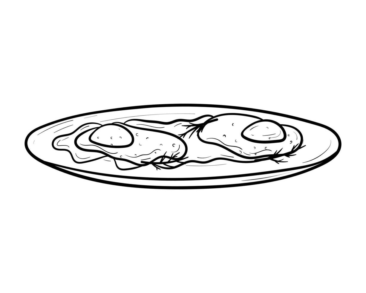 Vector Doodle Illustration Of Scrambled Eggs On A Plate With Sauce
