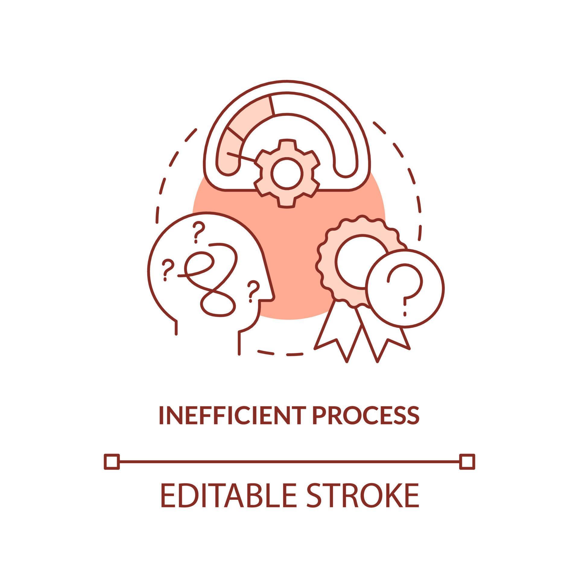 Inefficient process red concept icon. Management. Disadvantage of case study abstract idea thin ...