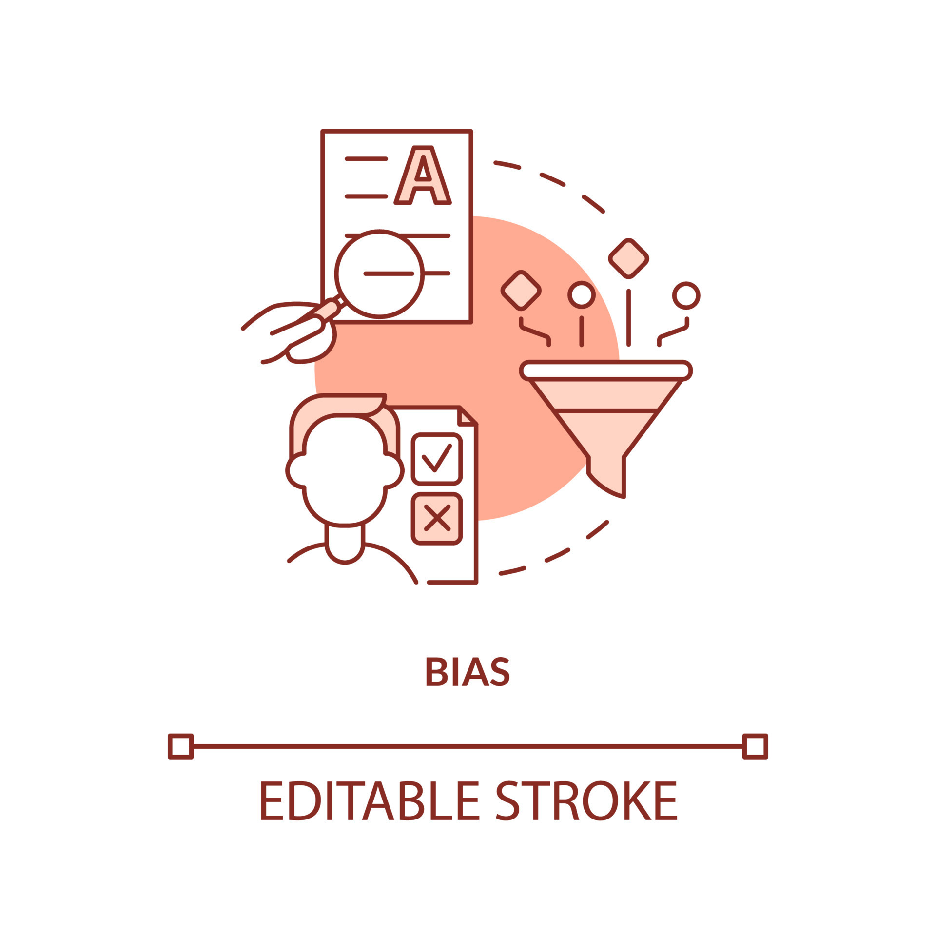 Bias red concept icon. Facts collection influence. Disadvantage of case ... Bias red concept icon. Facts collection influence. Disadvantage of case ...