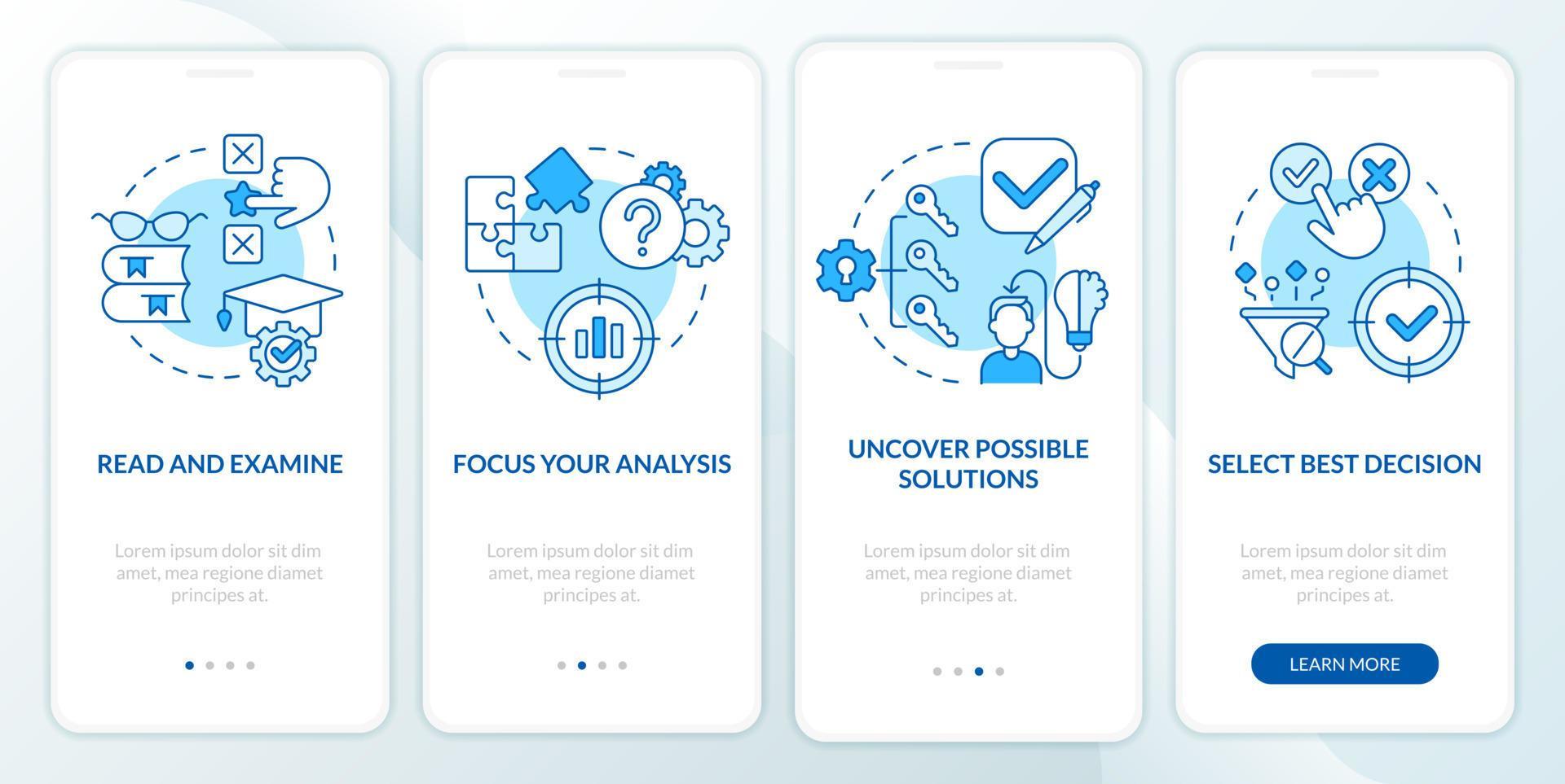 Structure of case study blue onboarding mobile app screen. Research walkthrough 4 steps editable ...