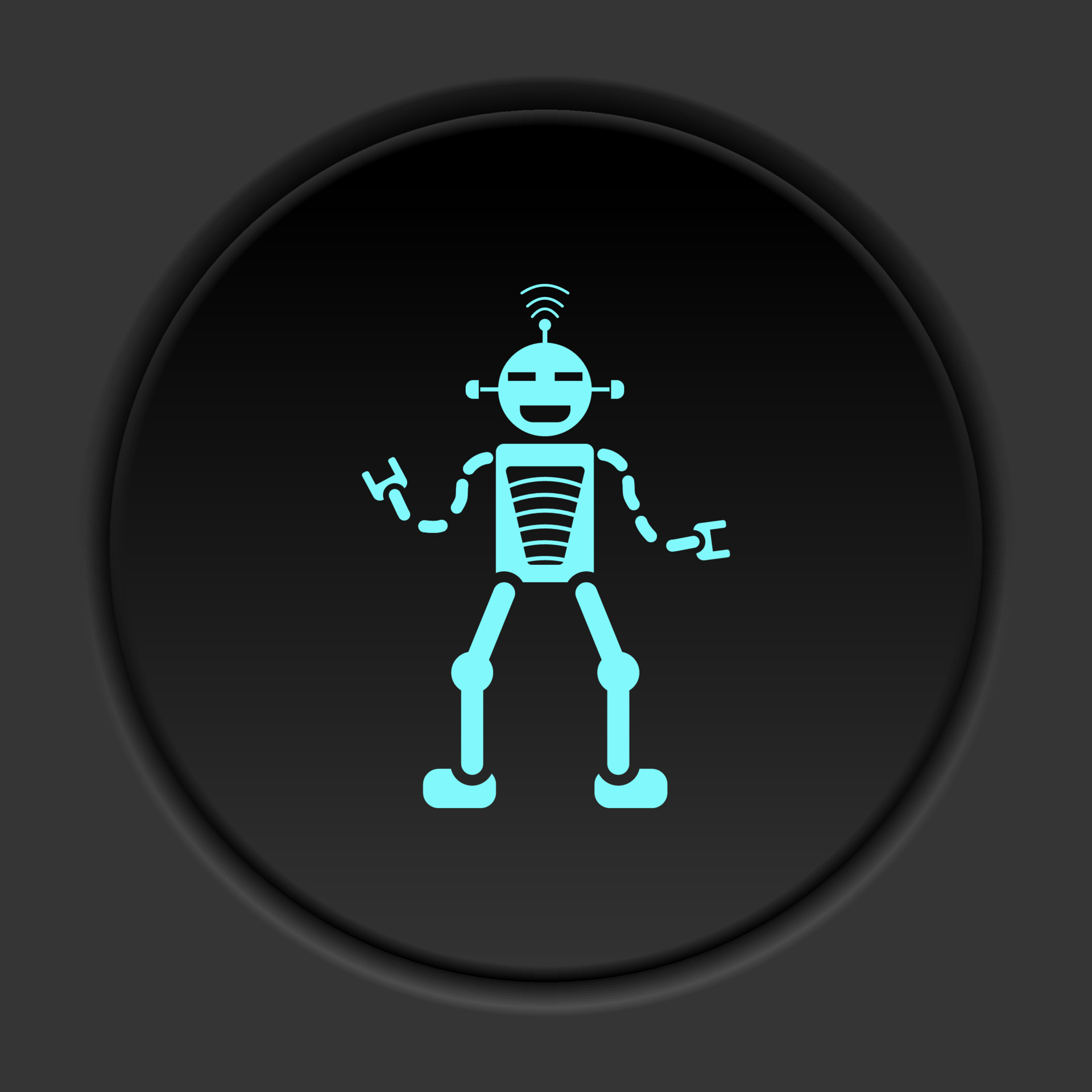 Dark Button Icon Robot Technology Button Banner Round Badge Interface For Application