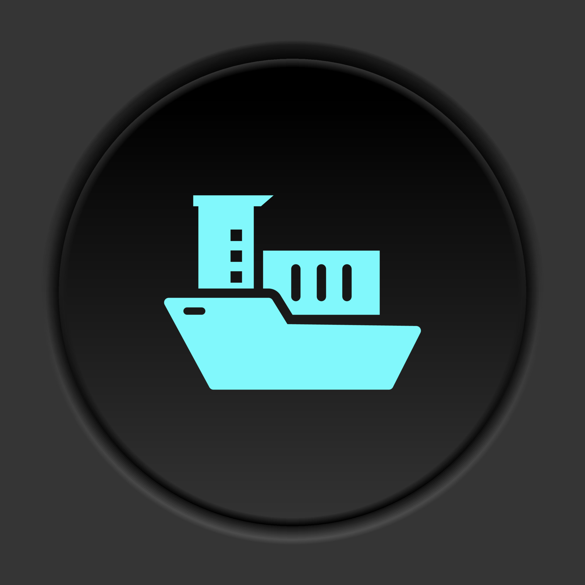 Dark button icon Mass production sea ship with containers. Button banner round badge interface ...