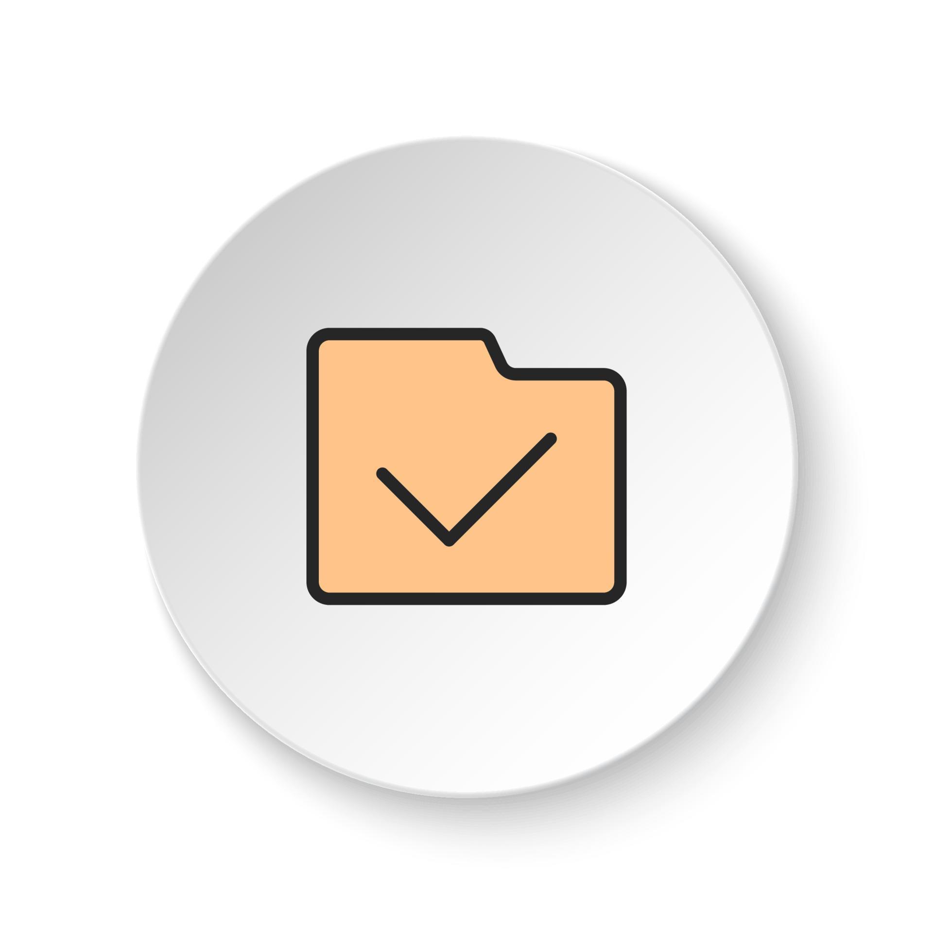 Round button for web icon, complete, folder. Button banner round, badge interface for ...