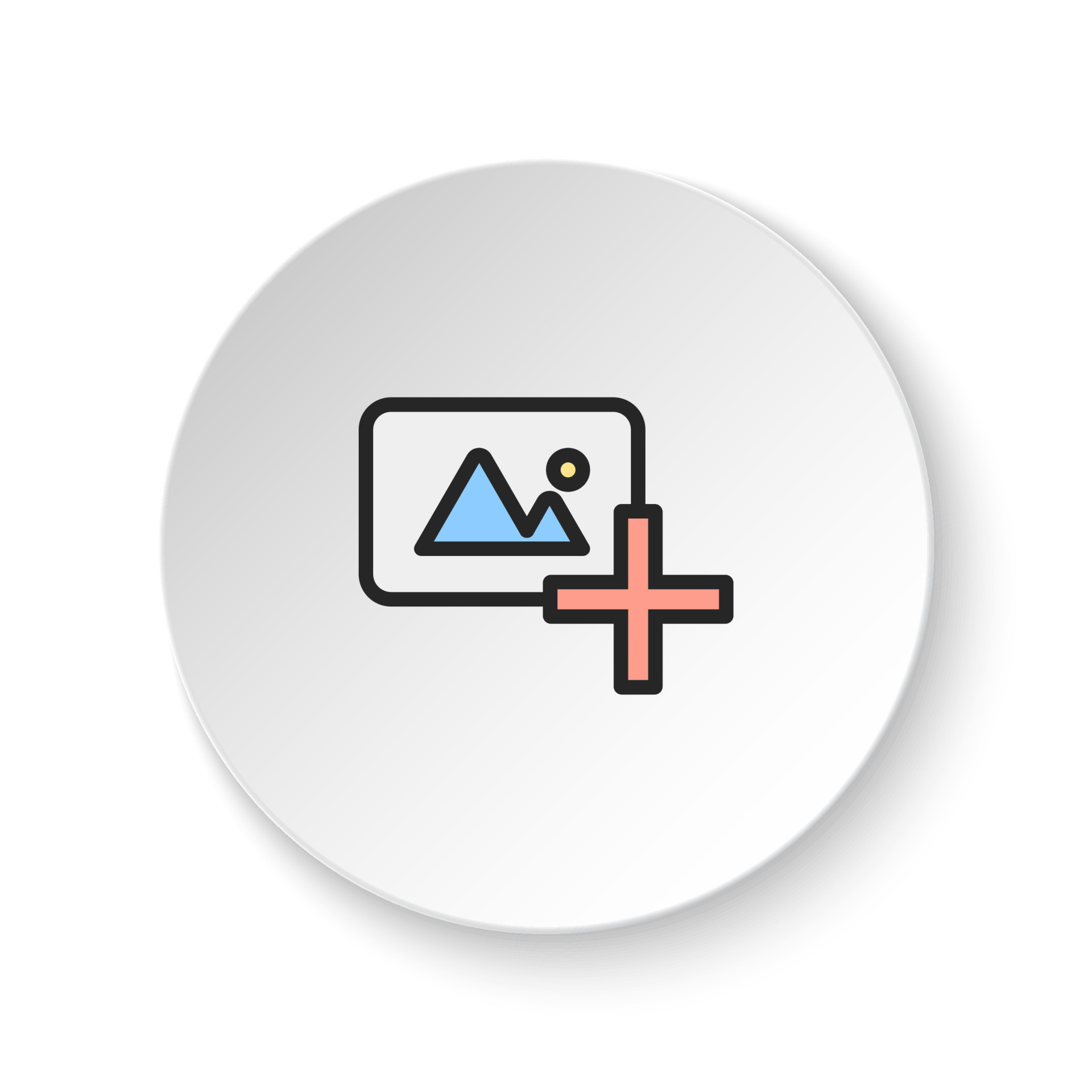 Round button for web icon, photo, add. Button banner round, badge ...