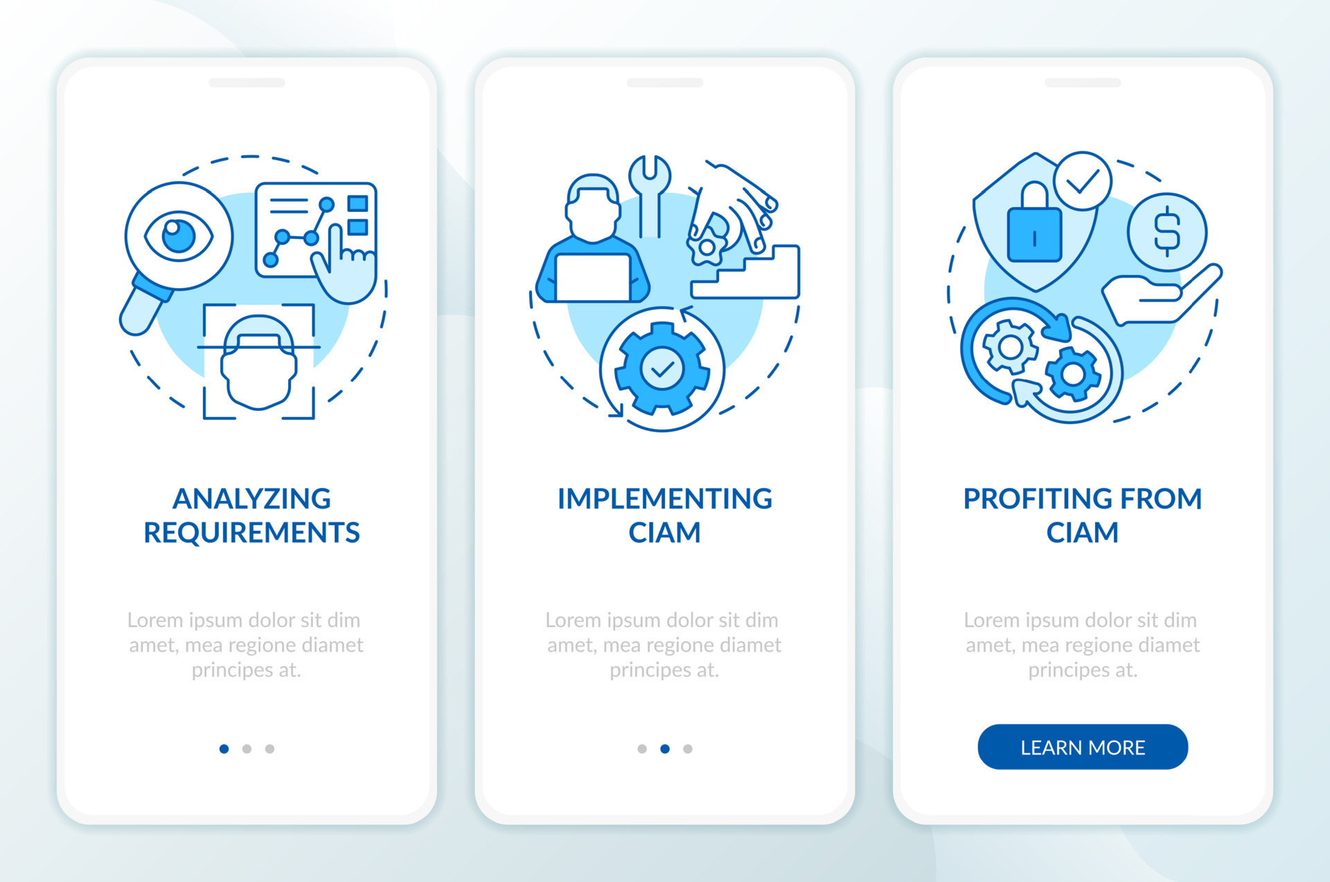Involving Ciam In Business Blue Onboarding Mobile App Screen Walkthrough 3 Steps Editable