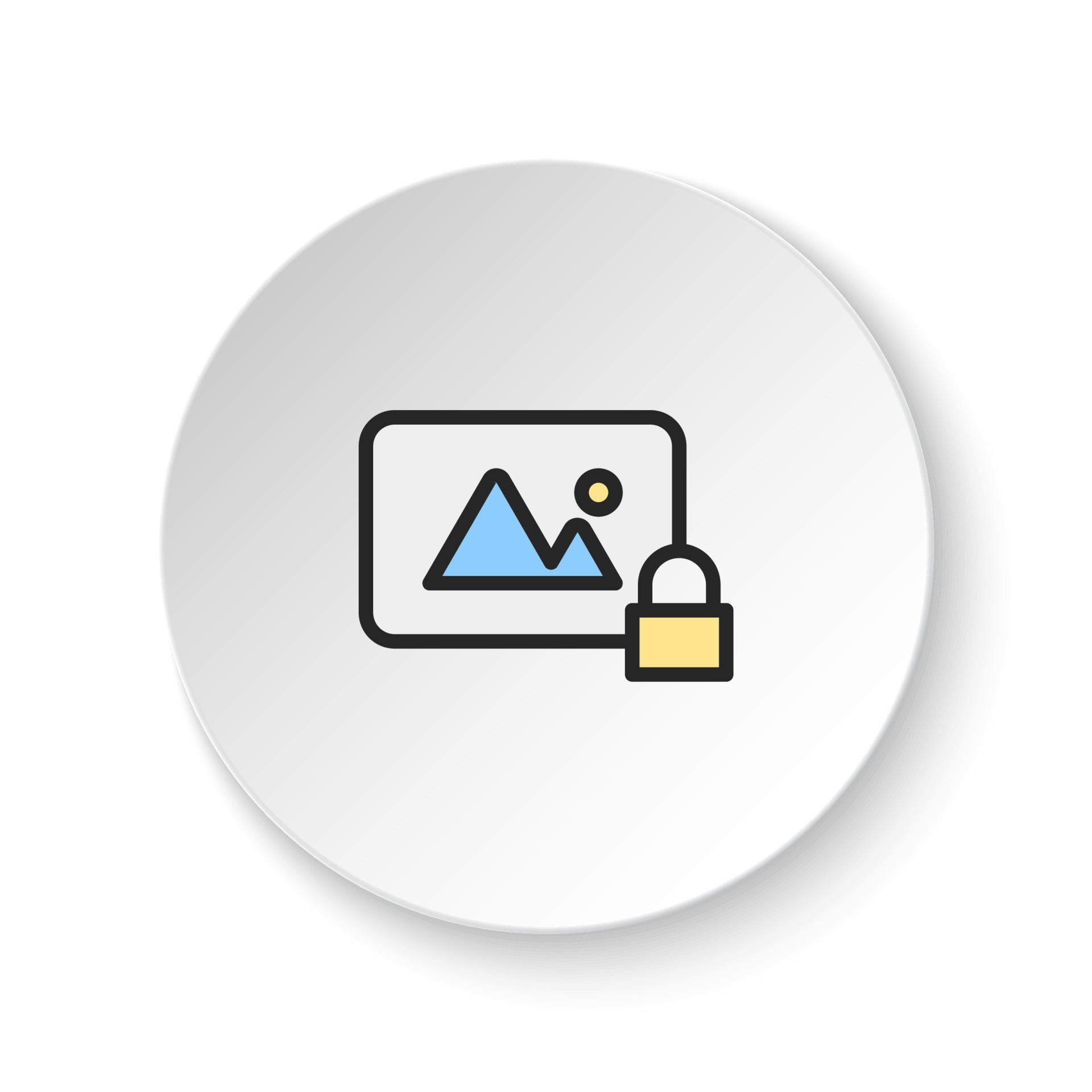 Round button for web icon, private, lock, photo. Button banner round, badge interface for ...