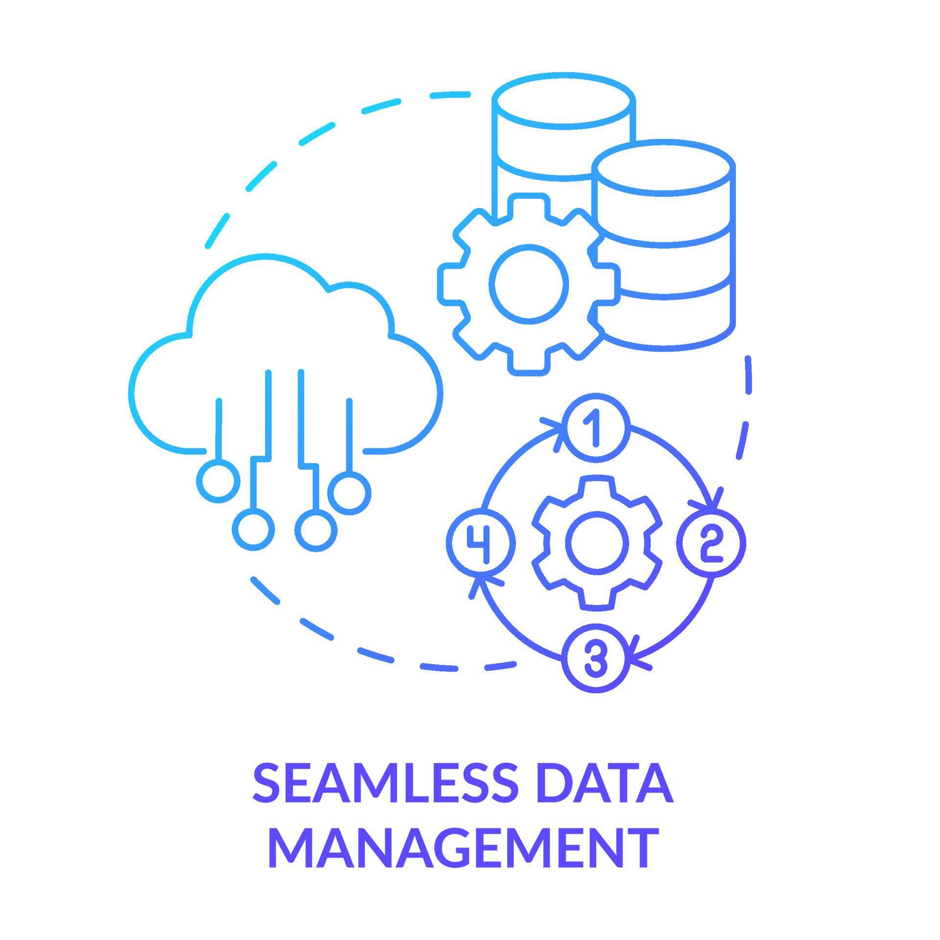 Seamless data management blue gradient concept icon. Information storage regulations. Cloud ...