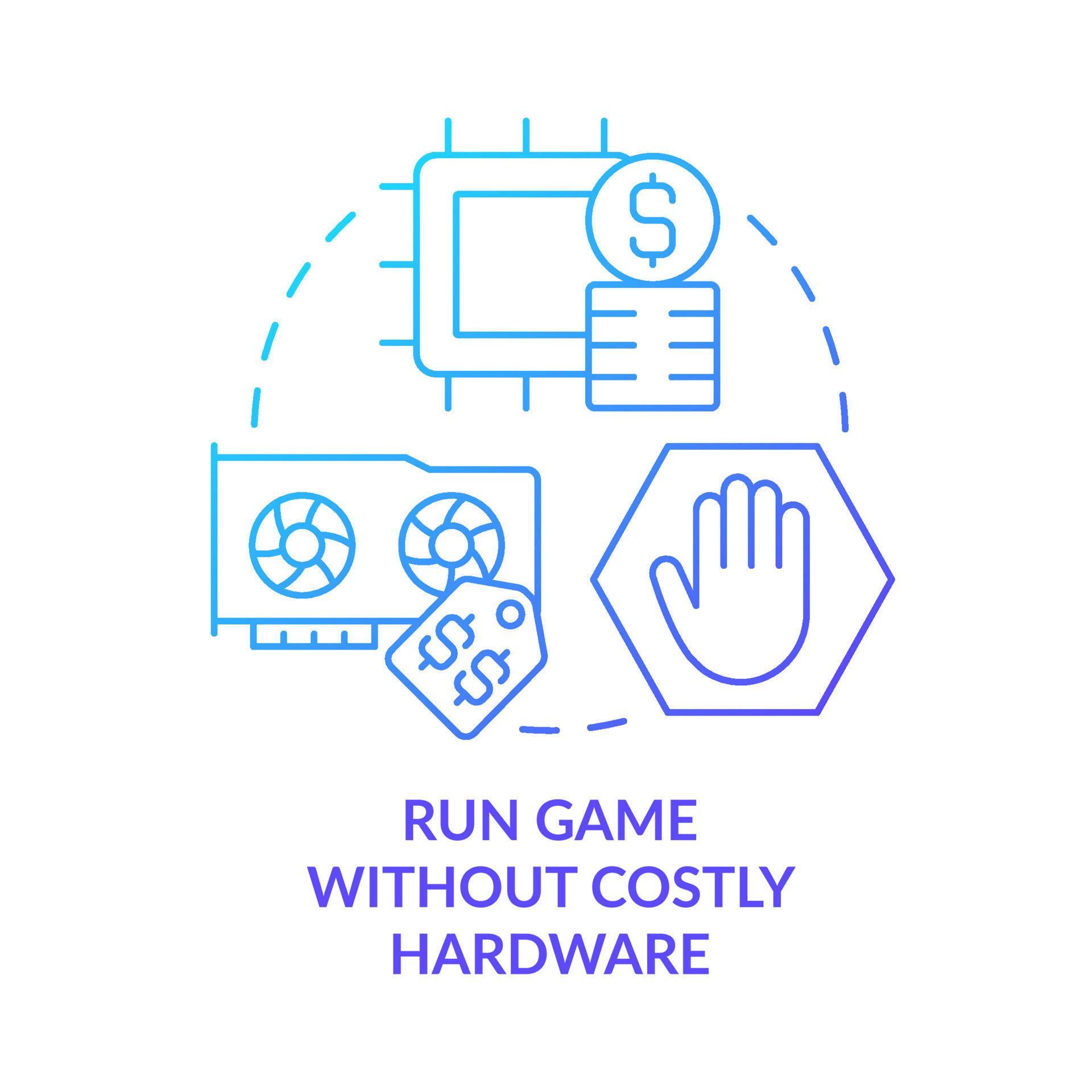 Run game without costly hardware blue gradient concept icon. Computer components. Cloud ...
