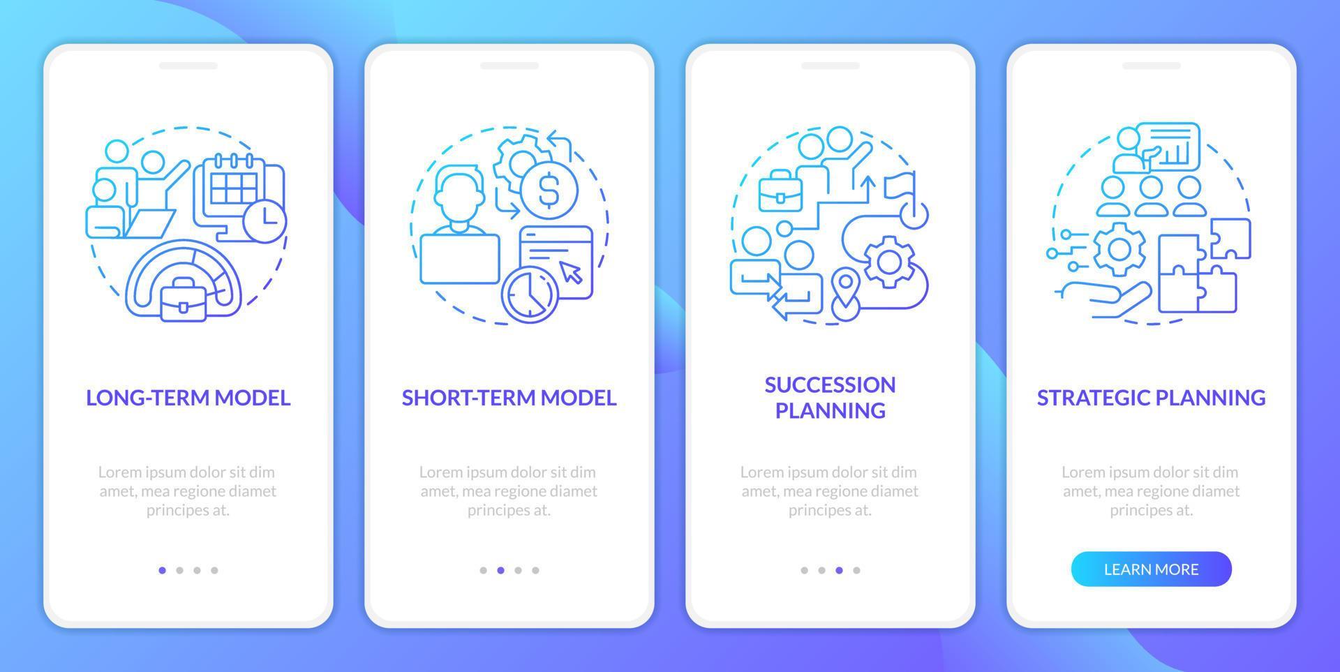 It Staffing Models Blue Gradient Onboarding Mobile App Screen Hiring Walkthrough 4 Steps