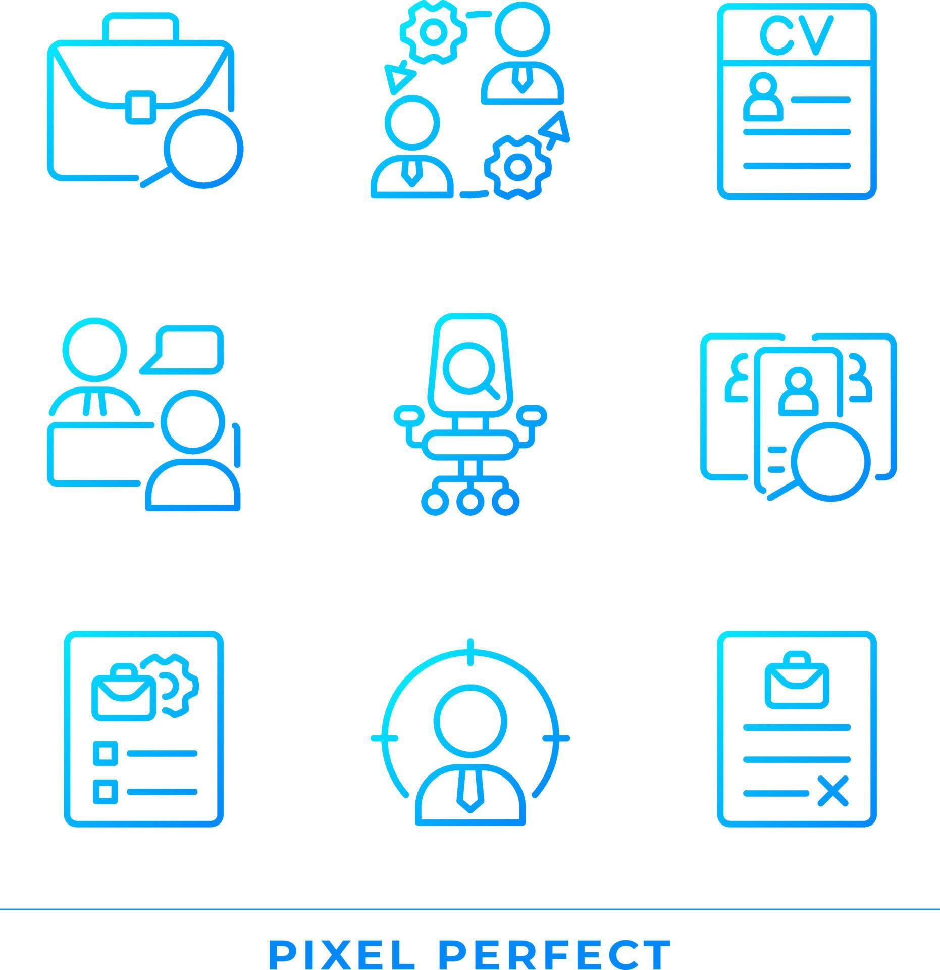 Hiring process organization pixel perfect gradient linear vector icons set. Application. Job ...