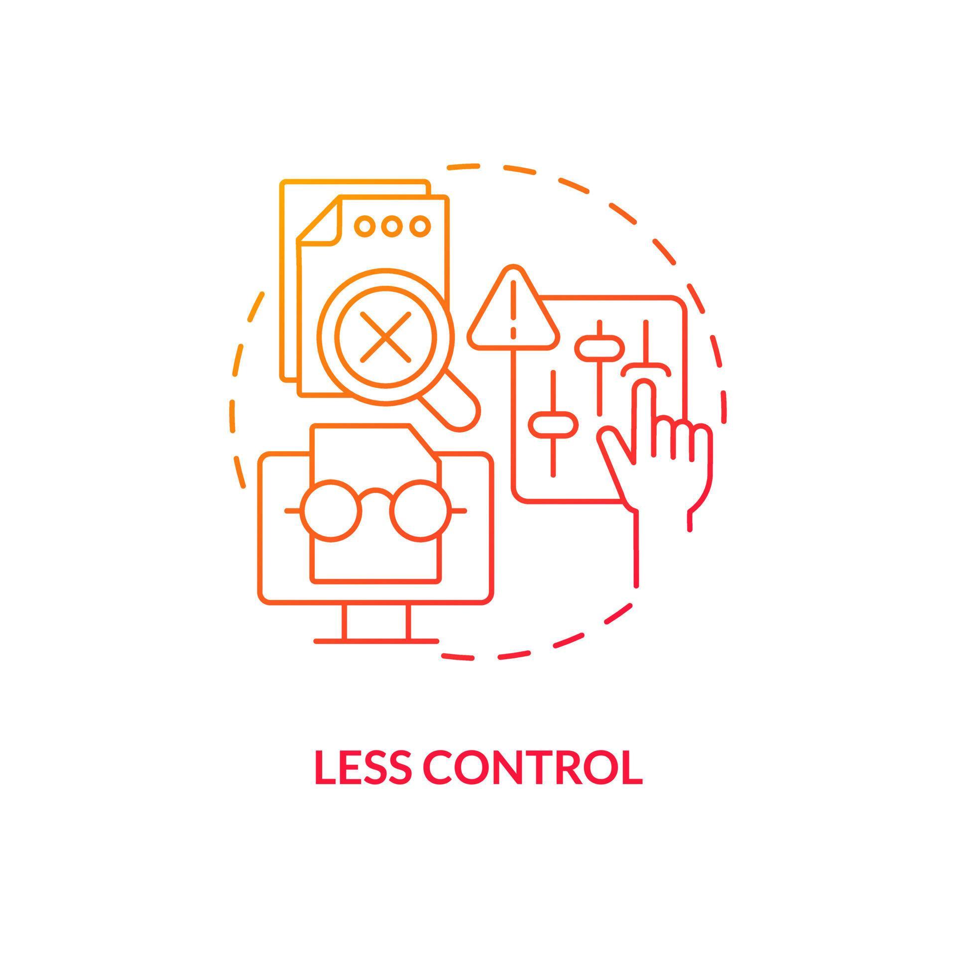 Less control red gradient concept icon. Third party management. IT staffing service disadvantage ...