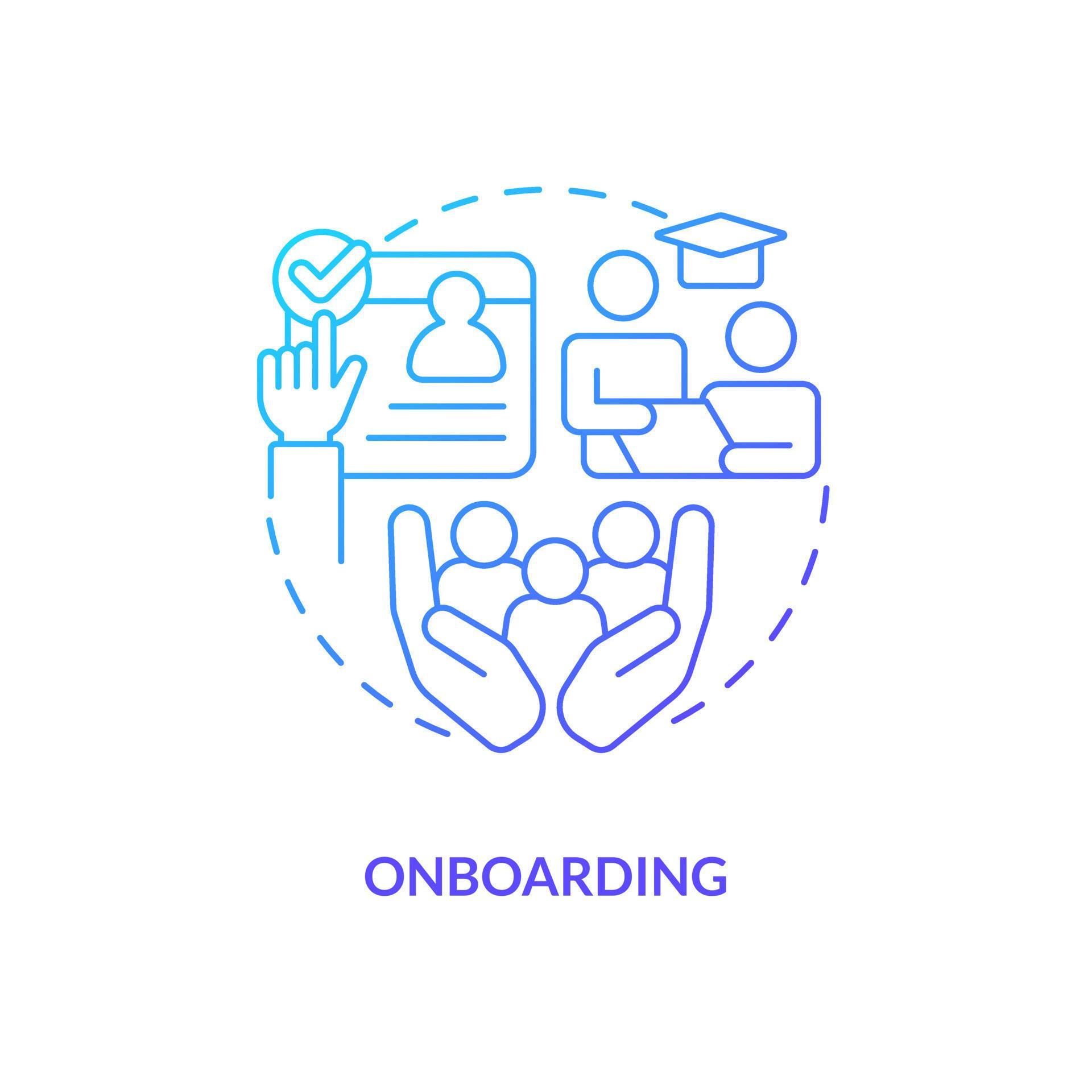 Onboarding blue gradient concept icon. New hire integration in work ...