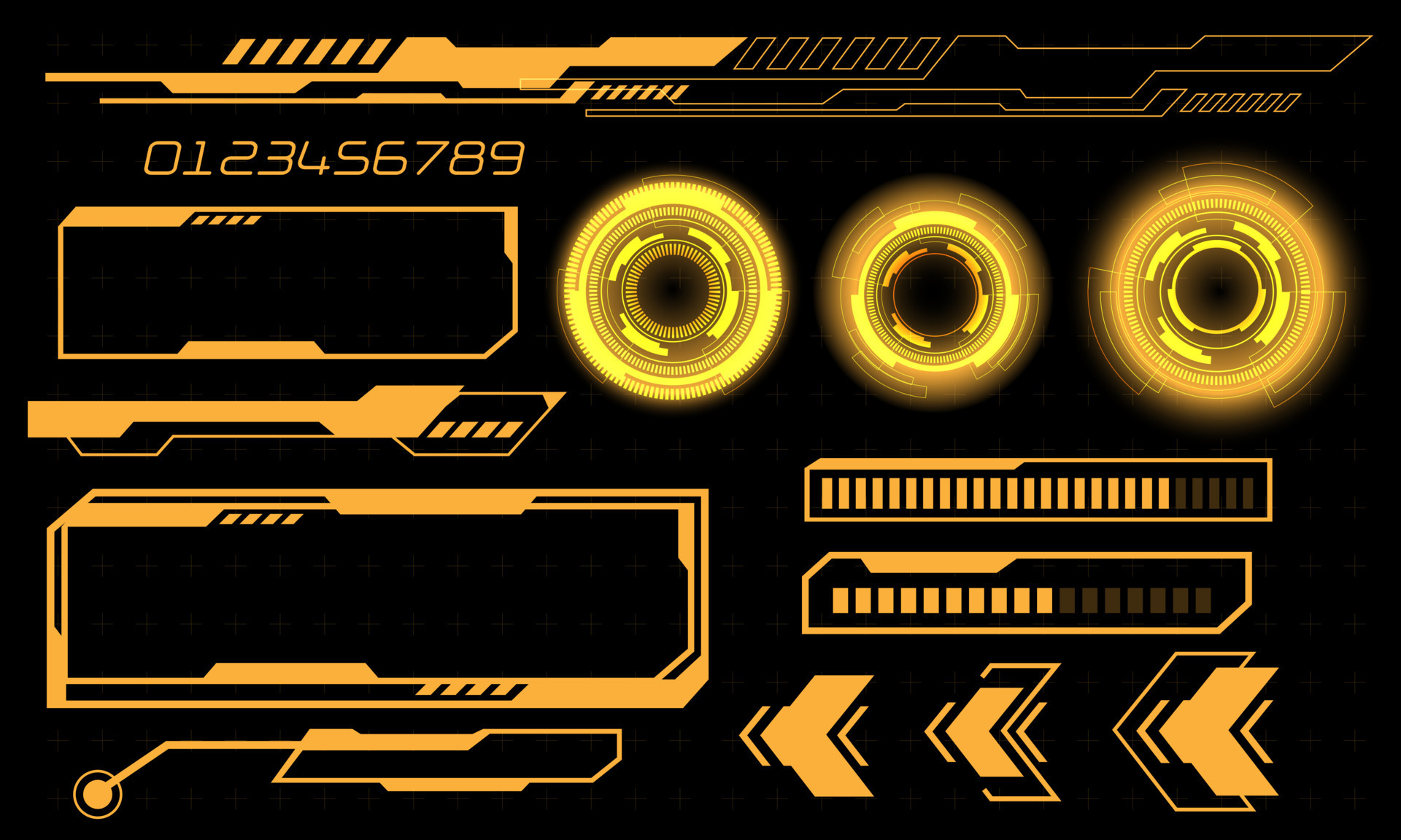 Set of HUD circle modern user interface elements design technology cyber yellow on black ...