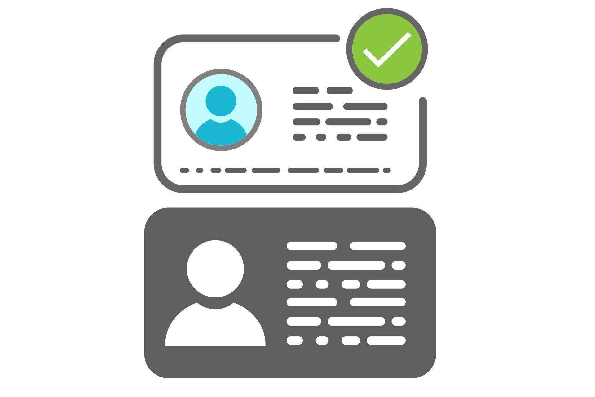 Identification card with verified Check mark. Id card Verification badge Profile icon. personal ...