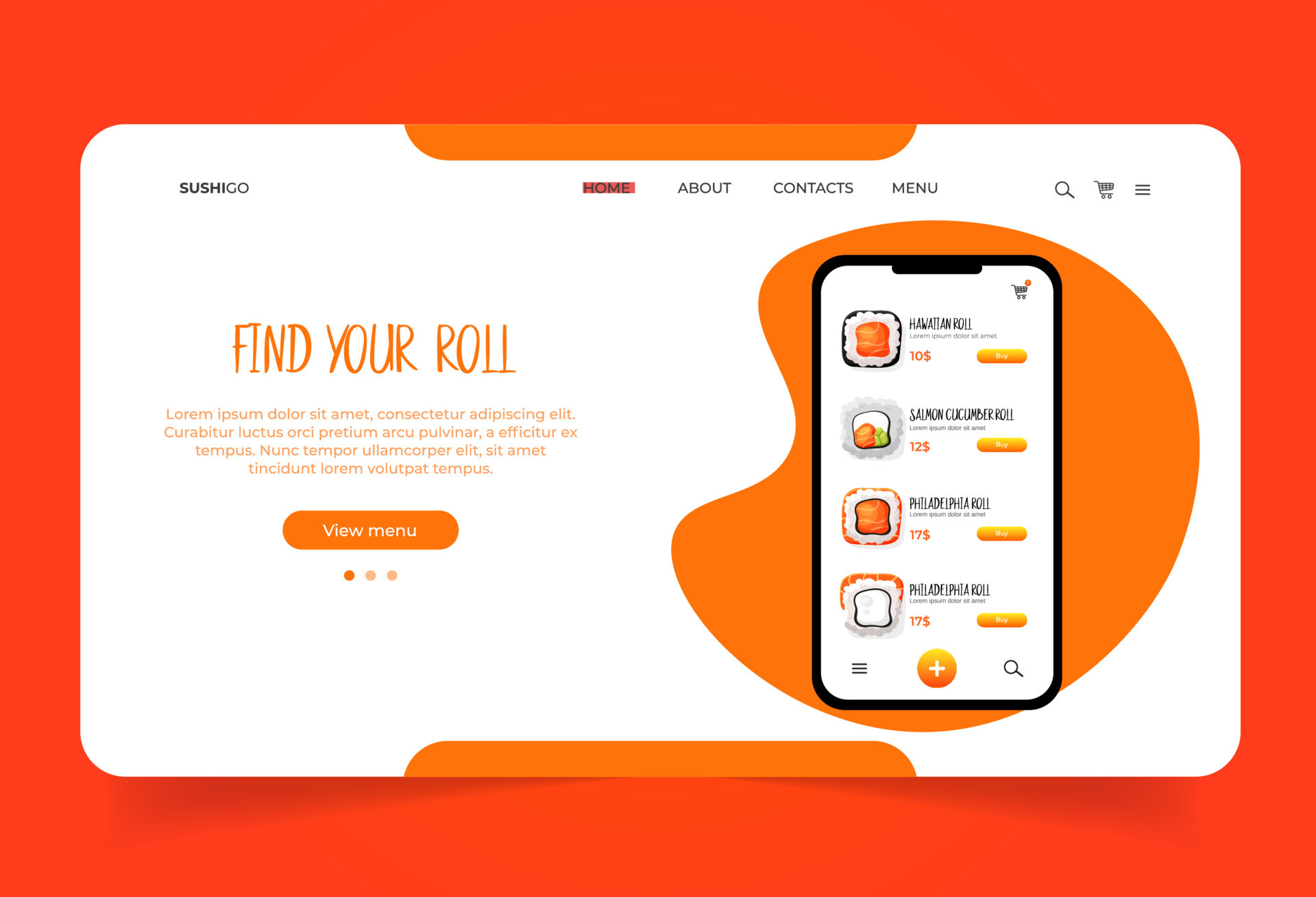Mobile App Template With Sashimi Menu Landing Page Template With Asian