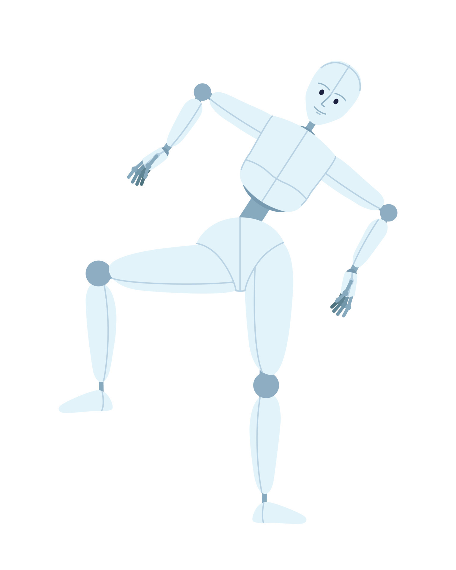 Humanoid robot balancing semi flat color vector character. Human-like ...