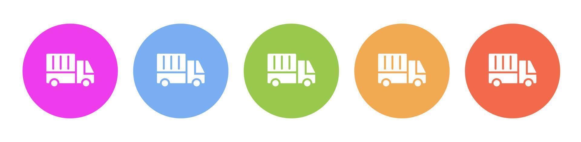 Multi colored icon Mass production delivery truck. Button banner round ...