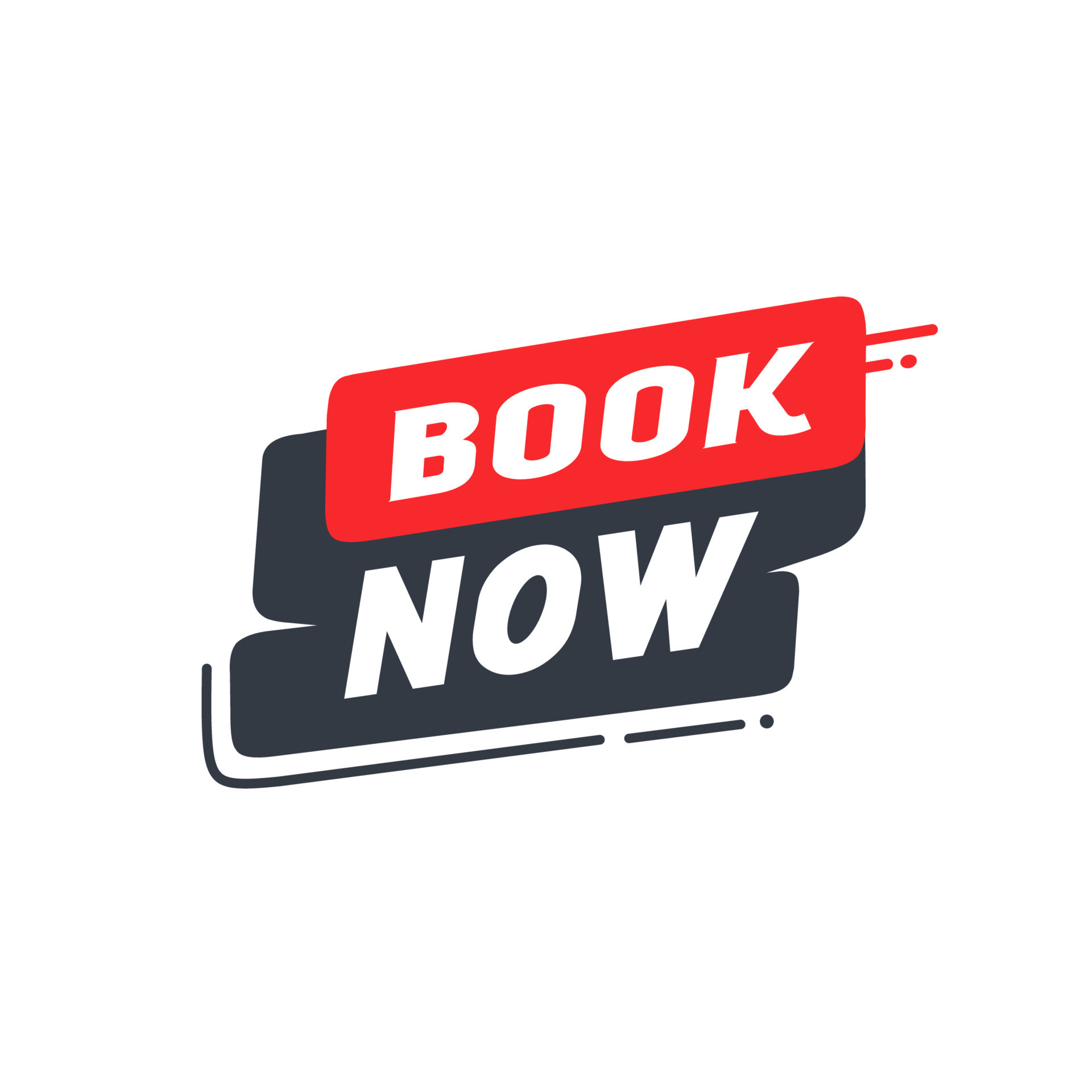 Book now banner template design. Vector illustration on white background. Flat style icon ...