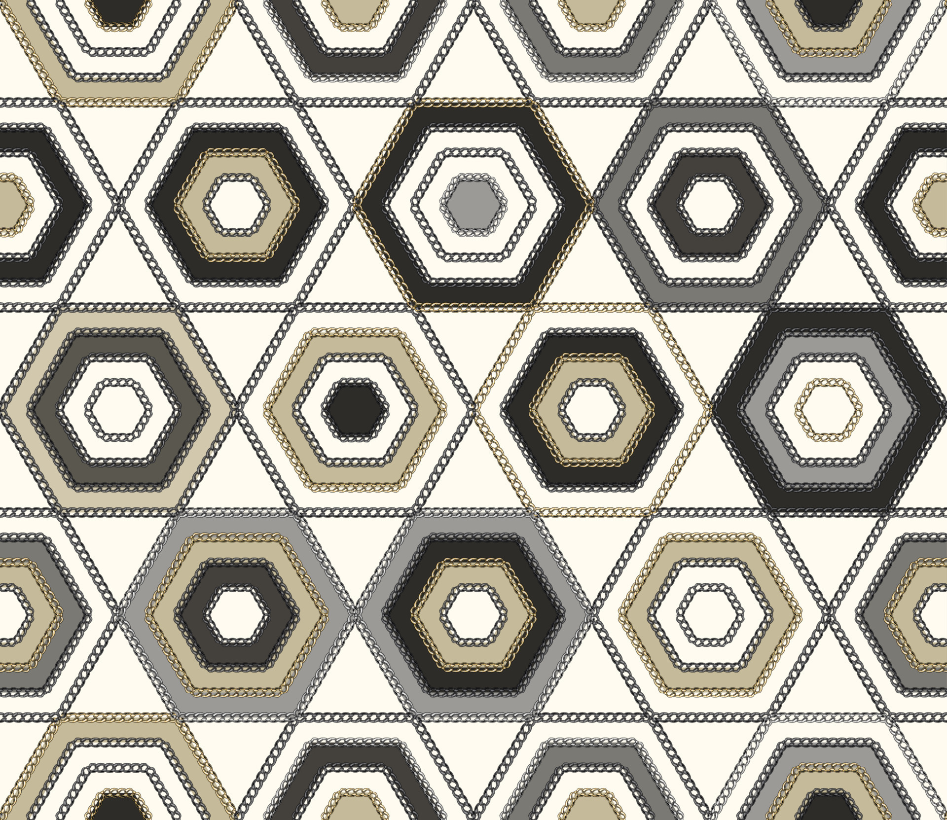 Geometric seamless pattern with metallic chains and hexagons. Seamless ...