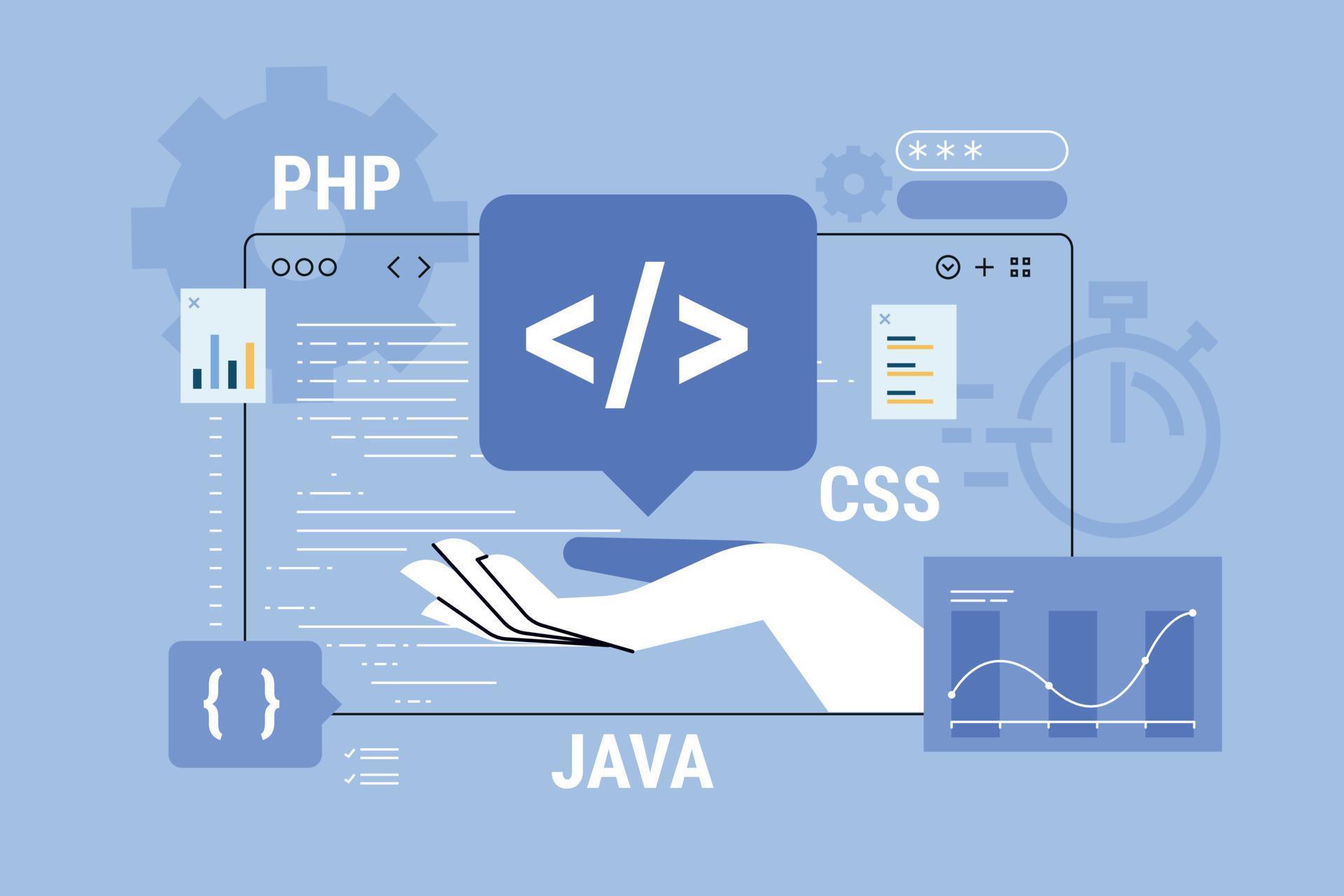 Vector illustration of web and app development, programming and coding ...