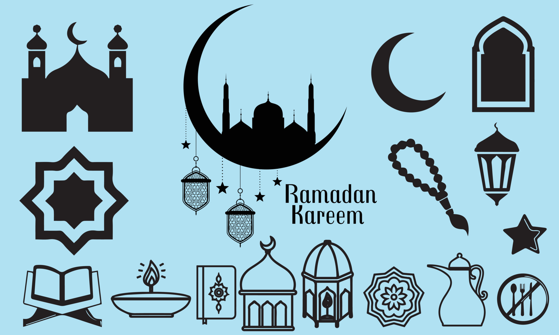 Ramadan Kareem vector set. Ramadan icon vector set. Islamic icon ...