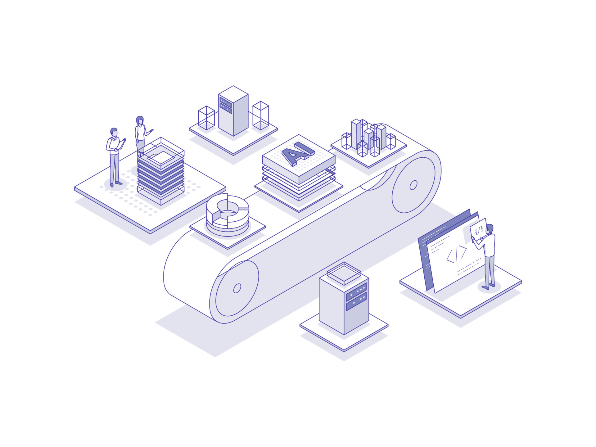 Data processing Isometric Illustration Lineal Color. Suitable for ...
