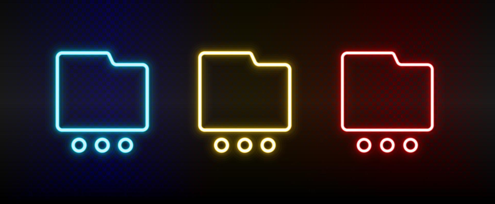 Folder More Options Neon Icon Set Set Of Red Blue Yellow Neon Vector Icon On Dark