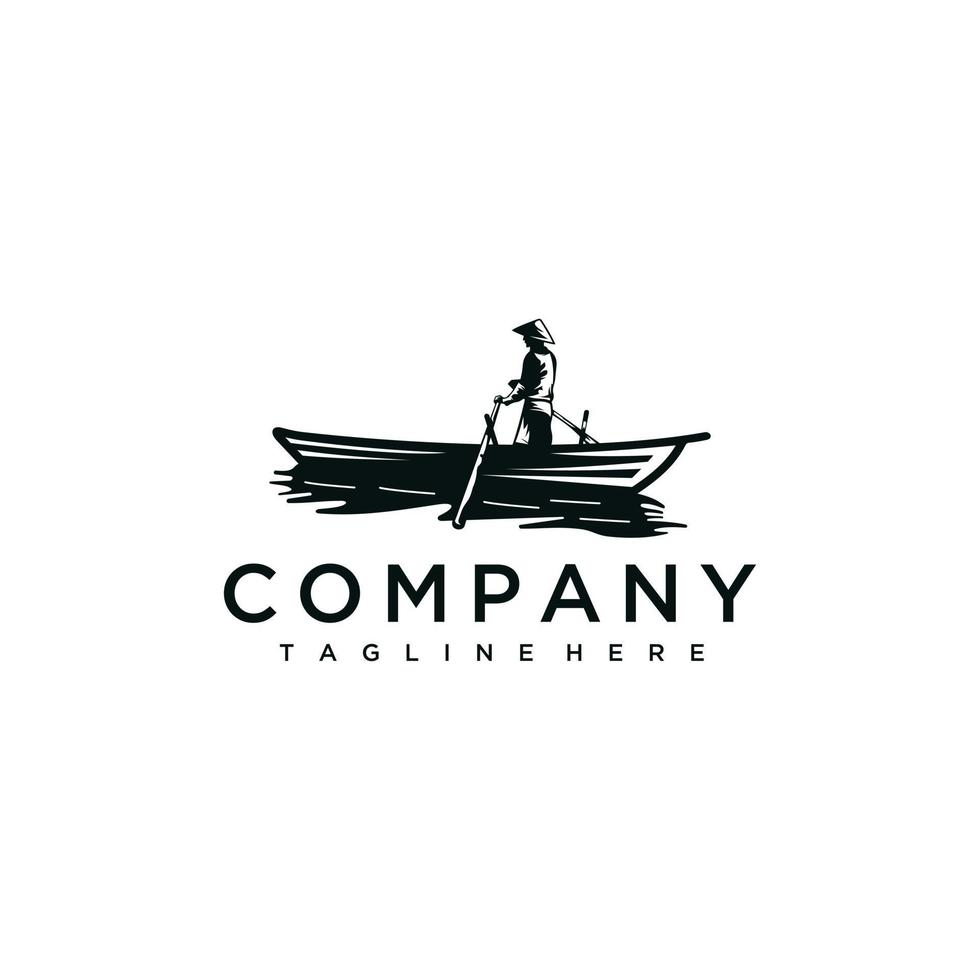 Wooden Boat Man And Fishing Row Boat Logo Design Vector Illustration wooden-boat-man-and-fishing-row-boat-logo-design-vector-illustration