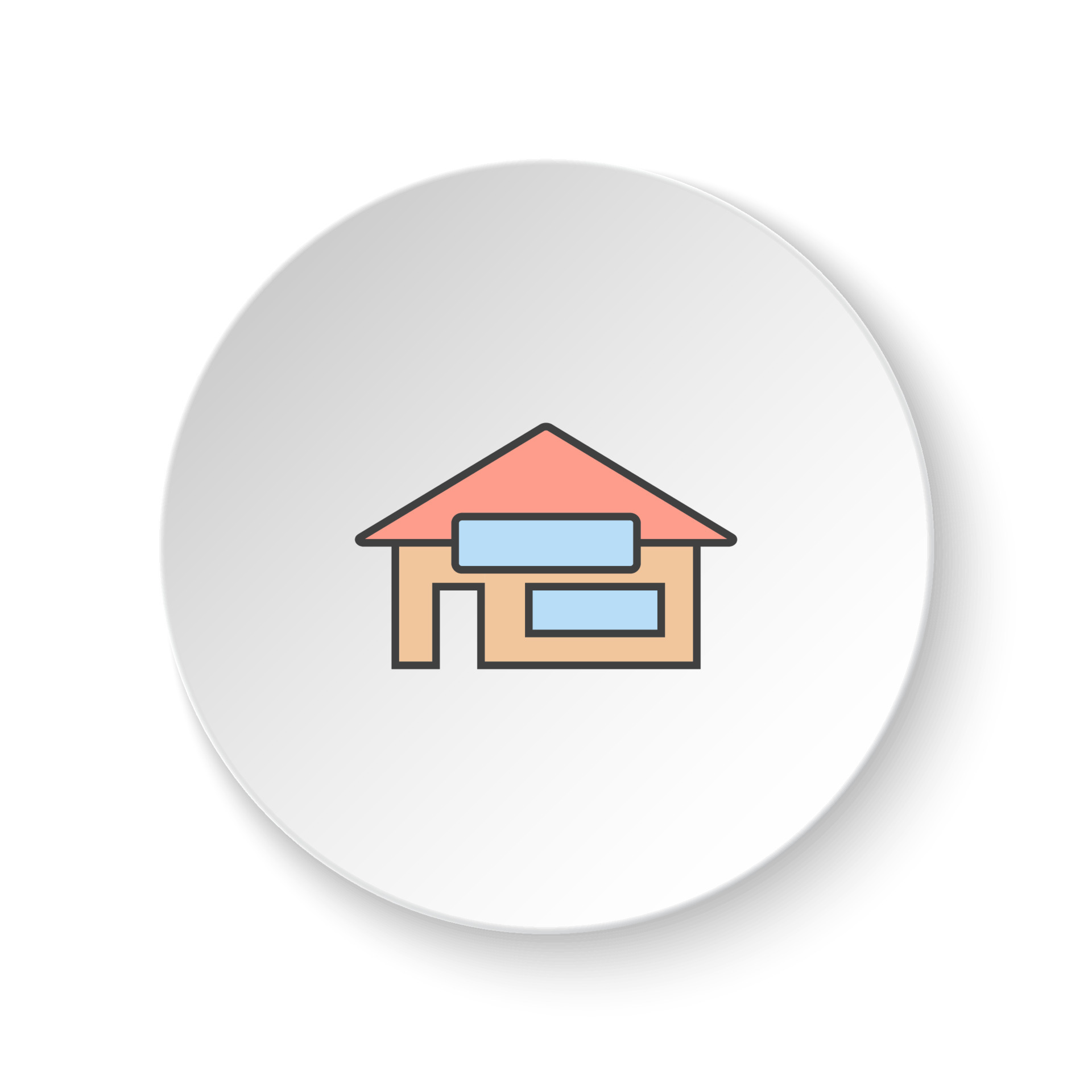Round button for web icon, House silhouette. Button banner round, badge interface for ...