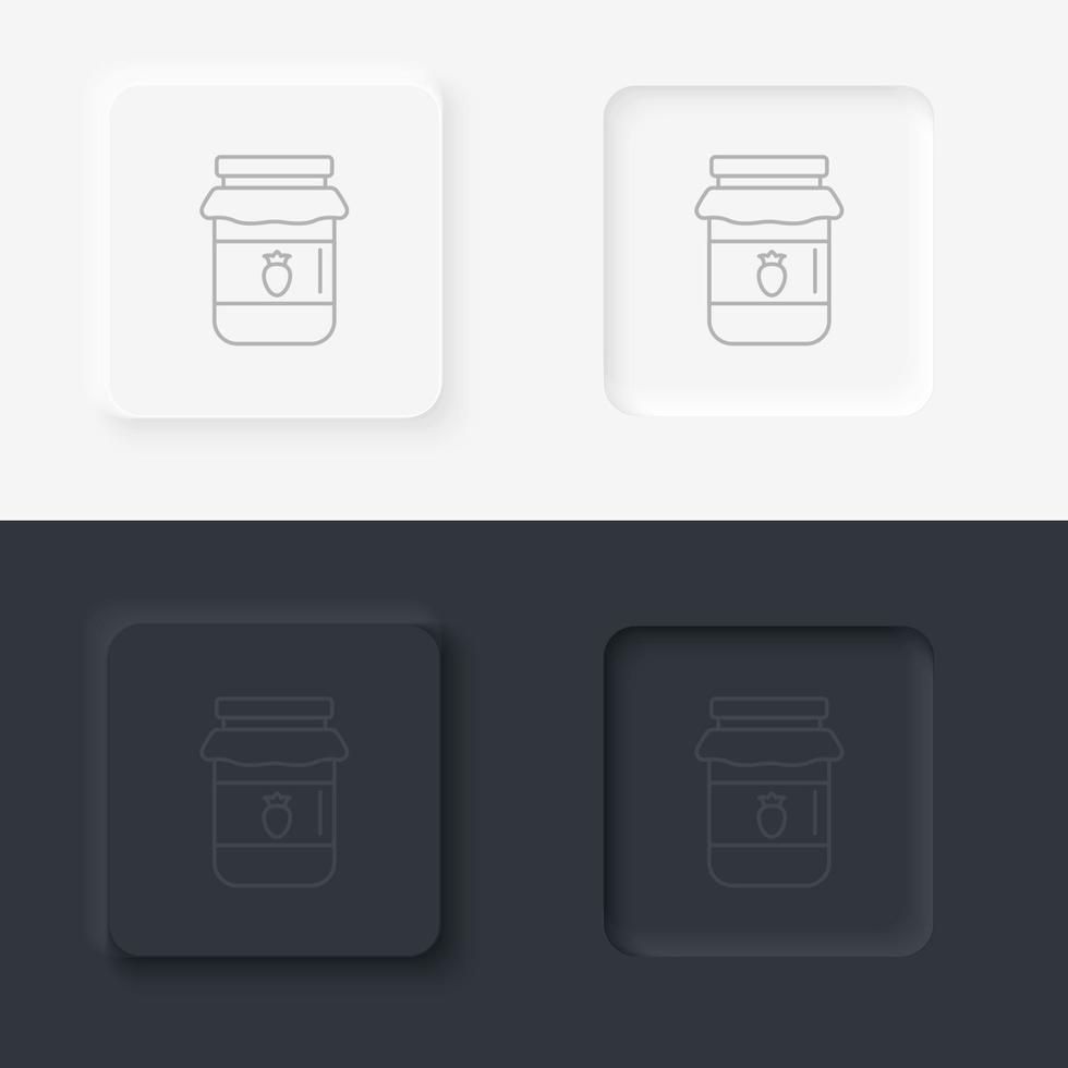 Neumorphic style black and white set food and drink vector icon. Jam ... Neumorphic style black and white set food and drink vector icon. Jam ...