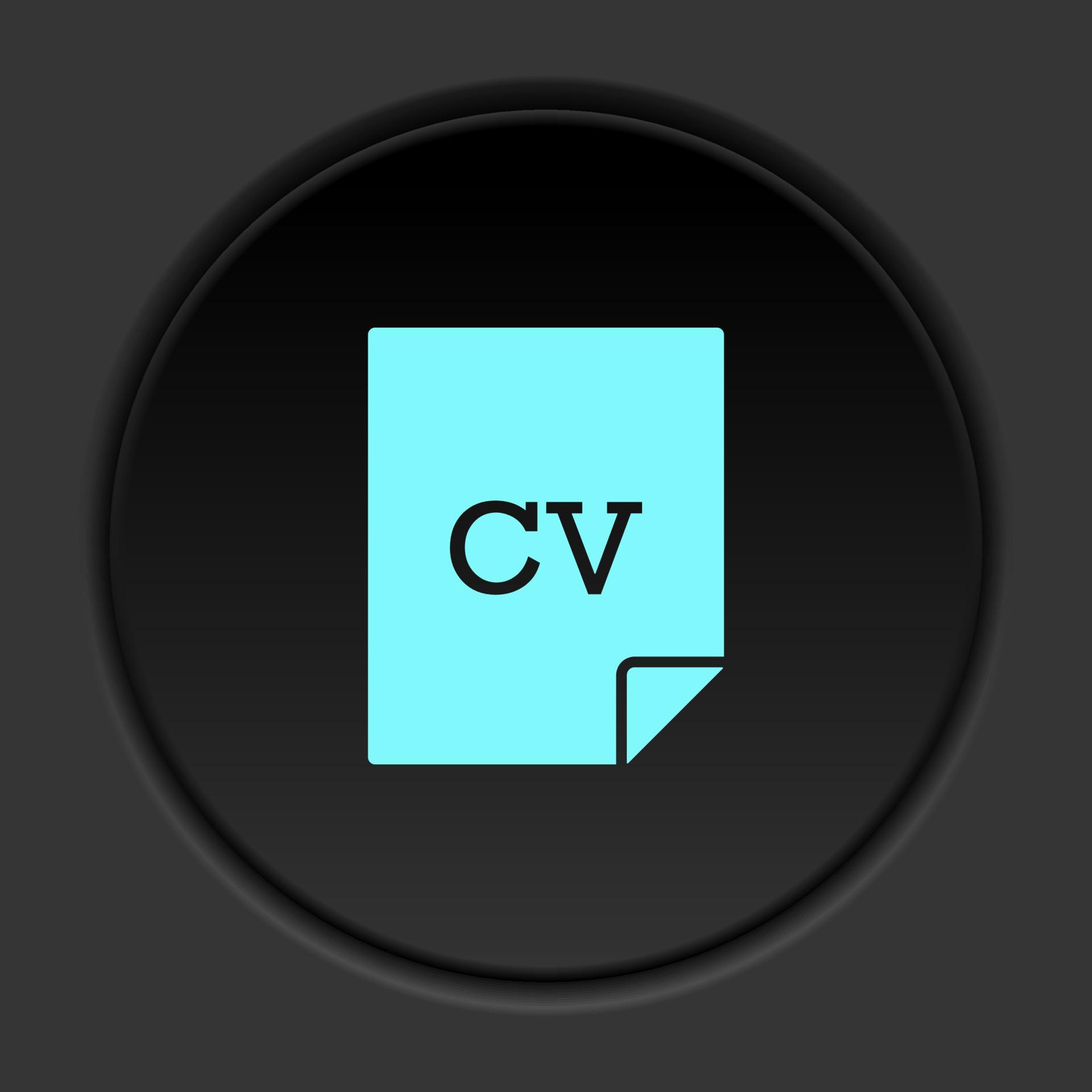 Round button icon, cv. Button banner round, badge interface for application illustration on dark ...