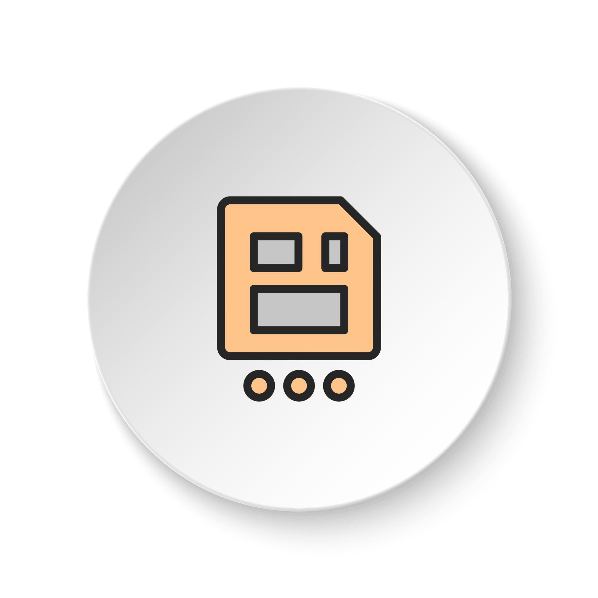 Round button for web icon, as, diskette, save. Button banner round, badge interface for ...