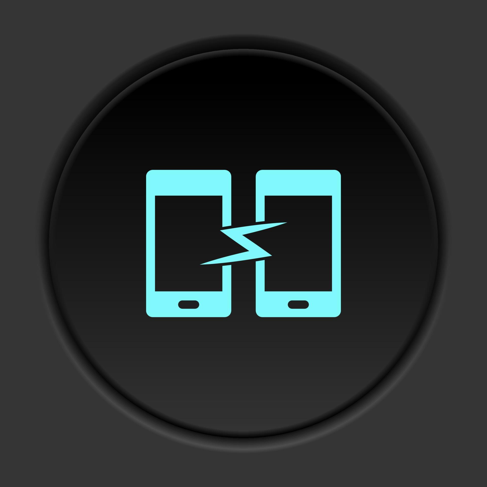 Dark button icon phone sync. Button banner round badge interface for application illustration on ...