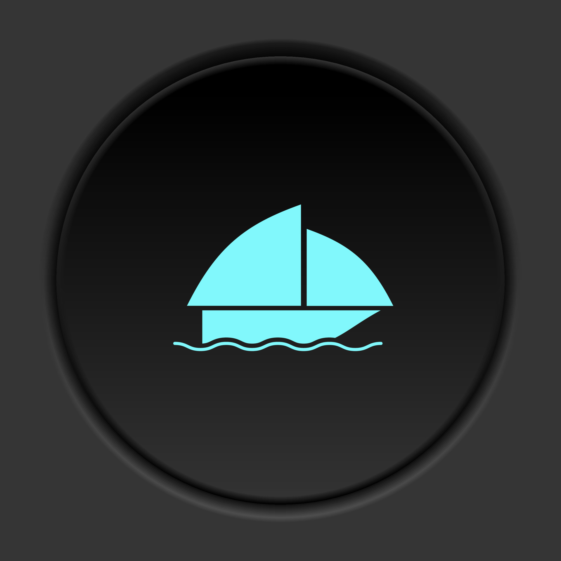 Round button icon Boat. Button banner round badge interface for application illustration on dark ...