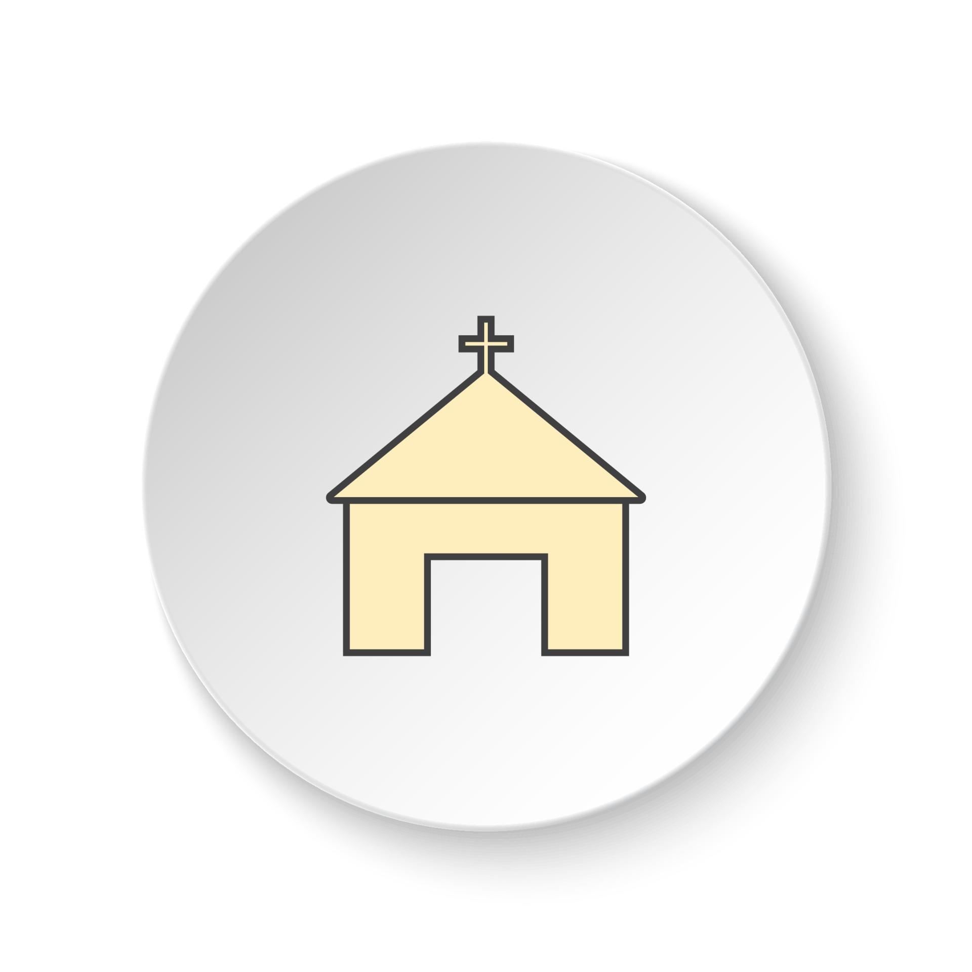Round button for web icon, Church. Button banner round, badge interface for application ...