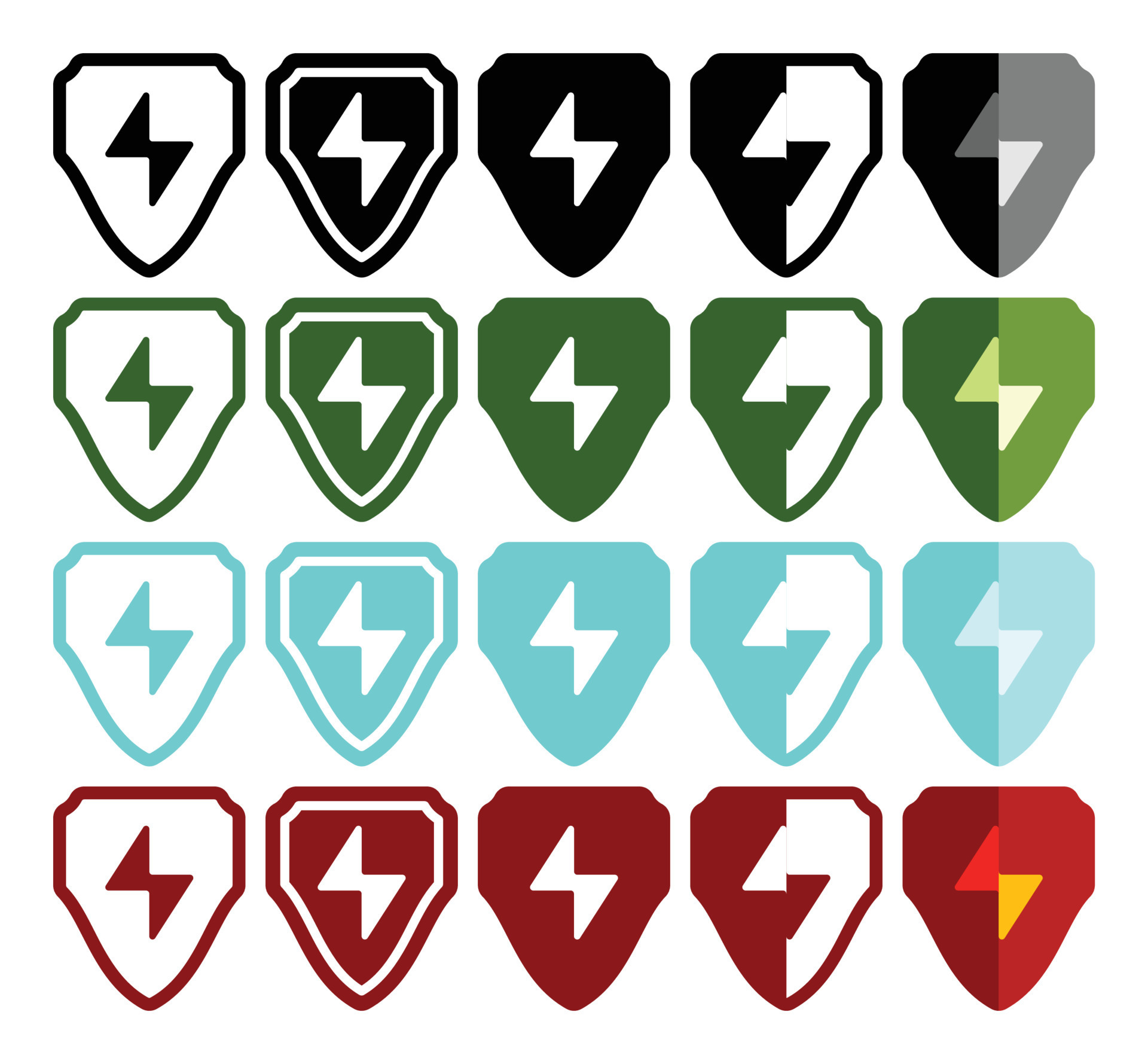 Shield Icon Set With Lightning Icon Vector Illustration For Smartphone Or Web Application