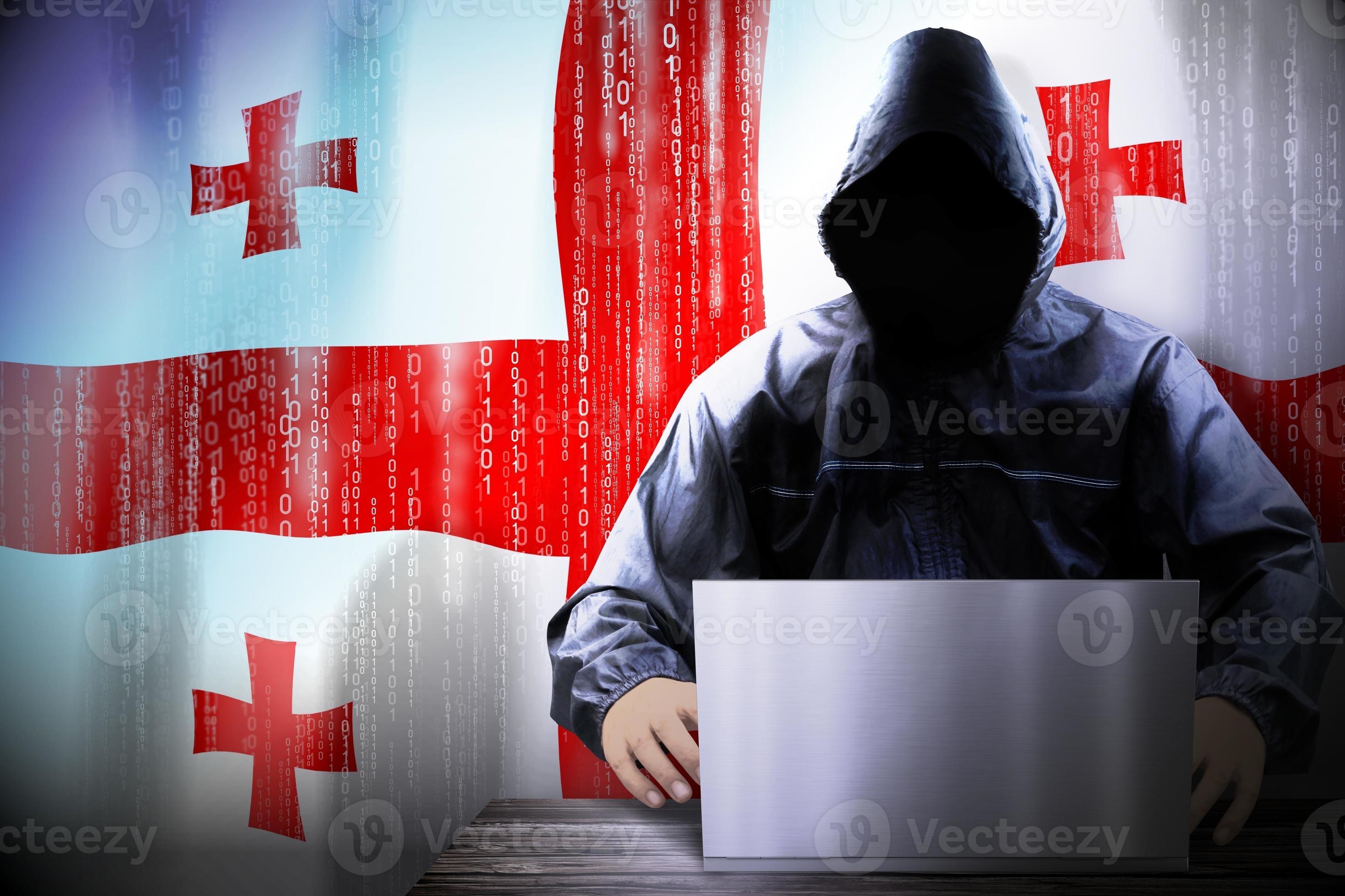 Anonymous Hooded Hacker and Flag Of Georgia, Binary Code - Cyber Attack Concept 21572125 Stock ...
