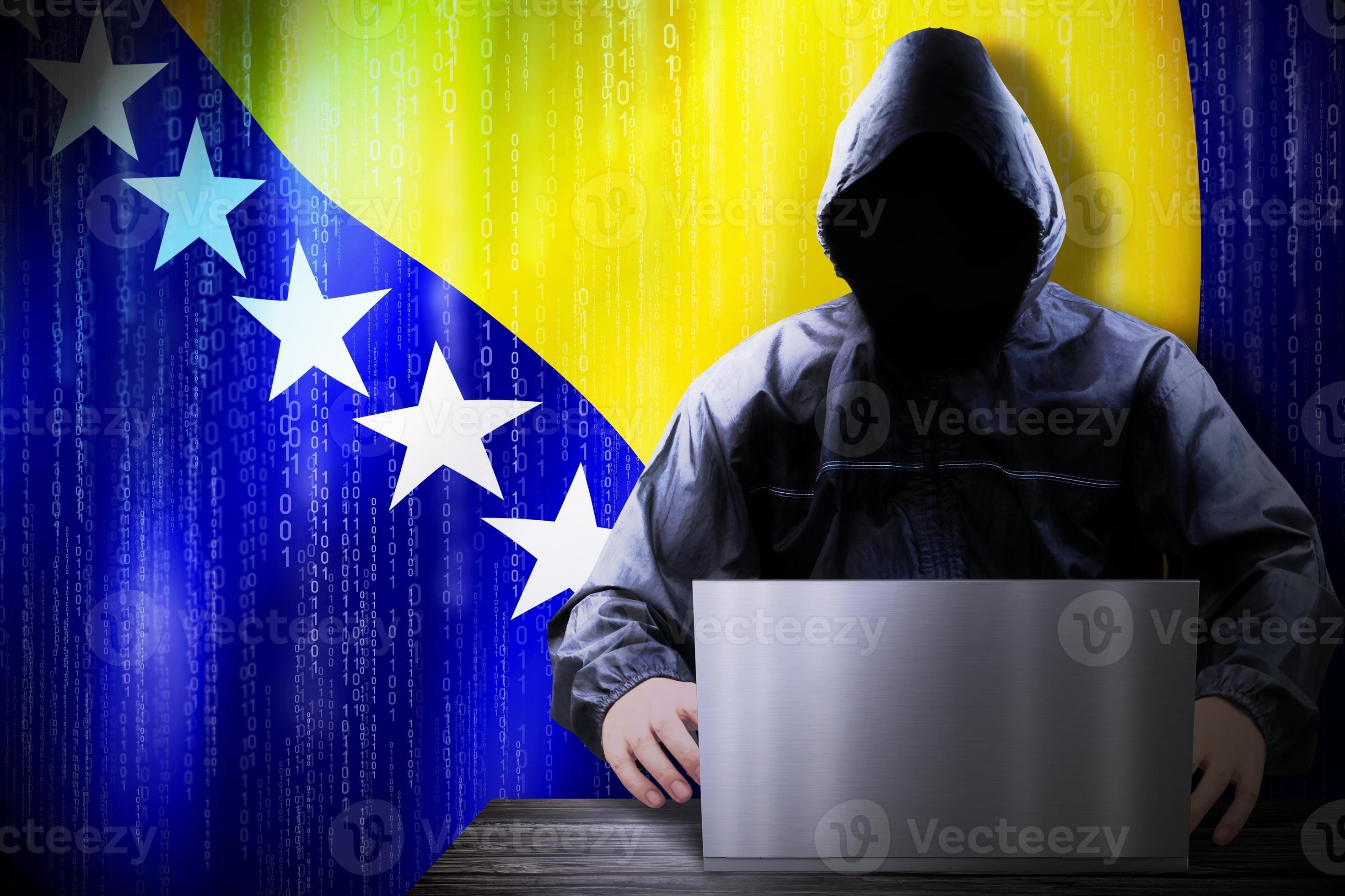 Anonymous Hooded Hacker and Flag Of Bosnia and Herzegovina Binary Code ...