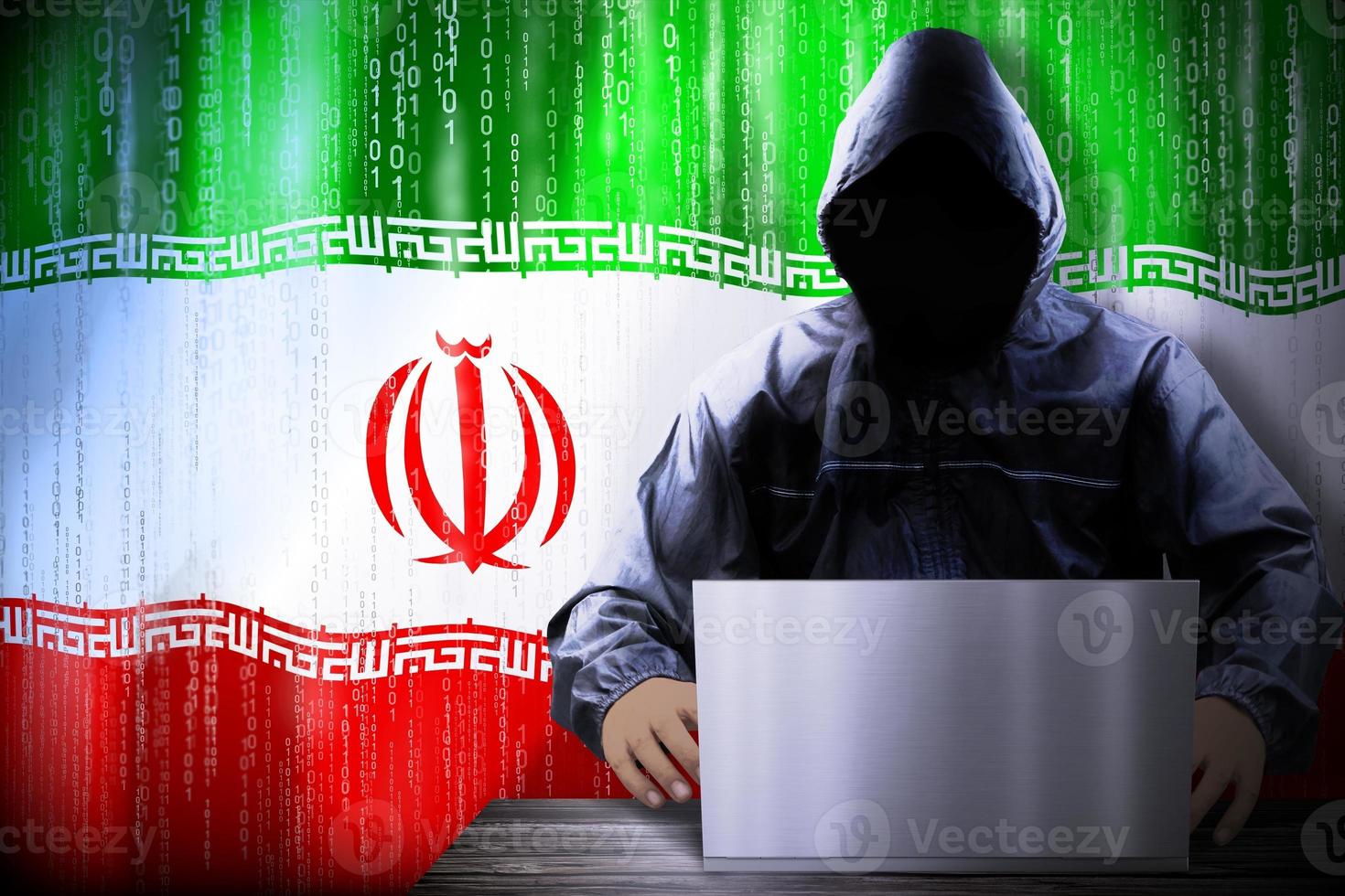 Anonymous Hooded Hacker and Flag Of Iran, Binary Code - Cyber Attack Concept 21572147 Stock ...