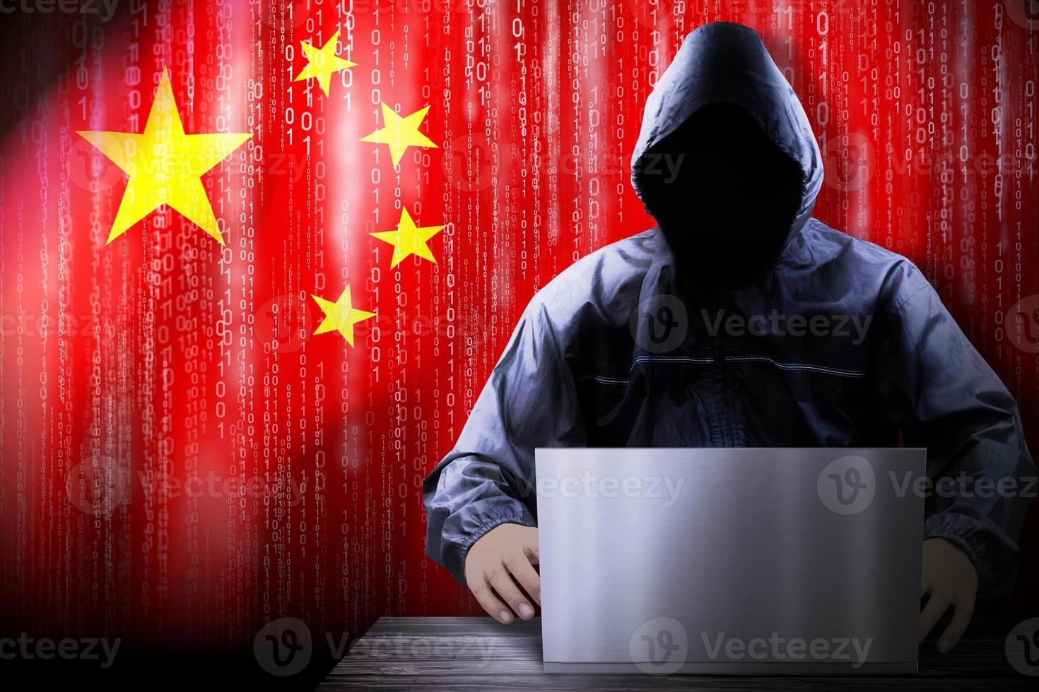 Anonymous Hooded Hacker and Flag Of China, Binary Code - Cyber Attack Concept 21572149 Stock ...