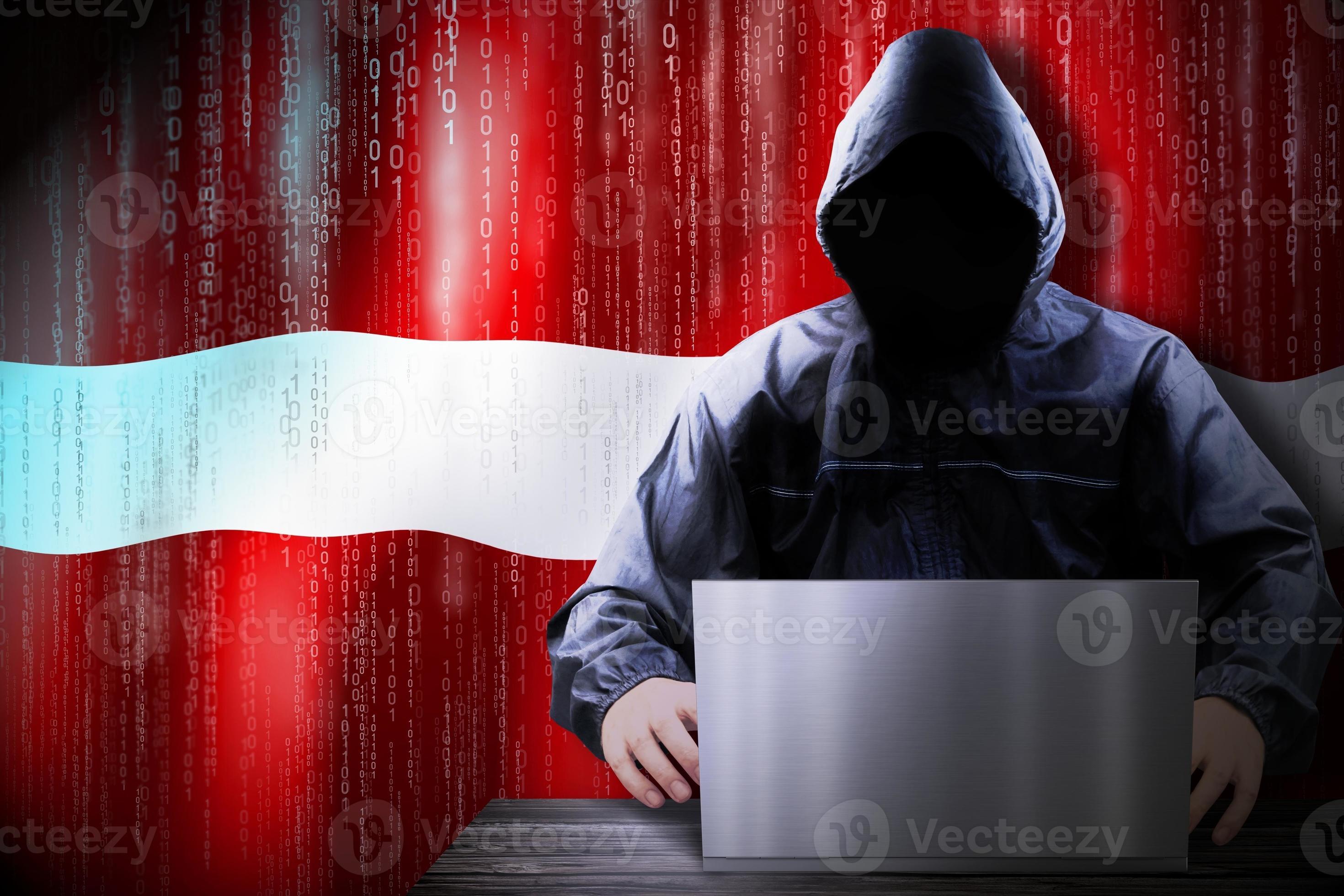 Anonymous Hooded Hacker And Flag Of Latvia Binary Code Cyber Attack