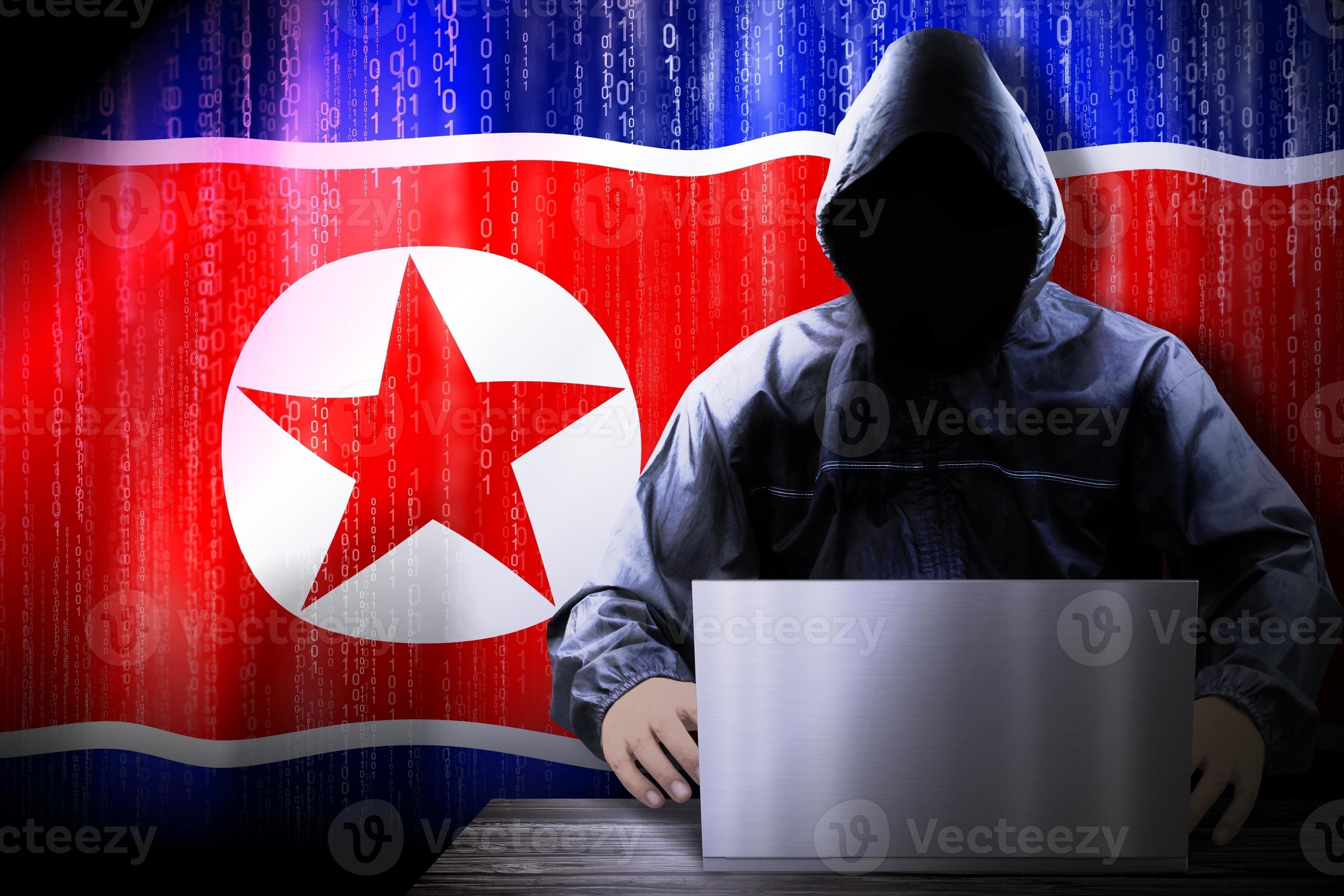Anonymous Hooded Hacker and Flag Of North Korea, Binary Code - Cyber Attack Concept 21572167 ...