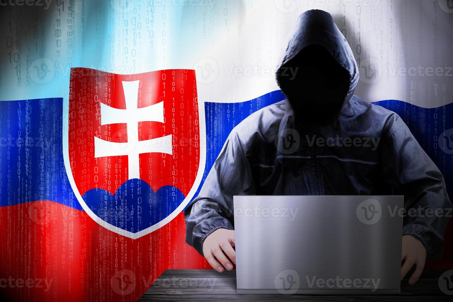 Anonymous Hooded Hacker And Flag Of Slovakia Binary Code Cyber