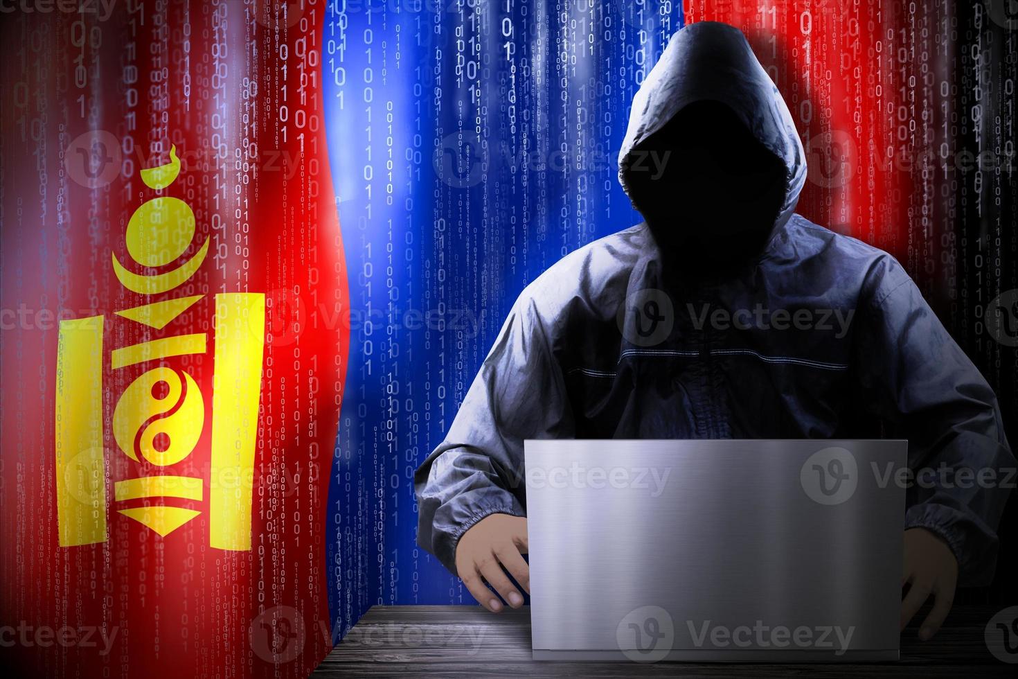 Anonymous Hooded Hacker and Flag Of Mongolia, Binary Code - Cyber Attack Concept 21572184 Stock ...