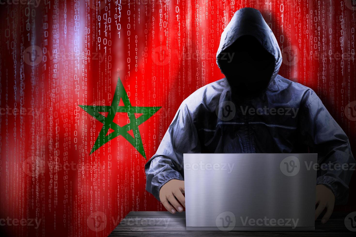 Anonymous Hooded Hacker and Flag Of Morocco, Binary Code - Cyber Attack Concept 21572196 Stock ...
