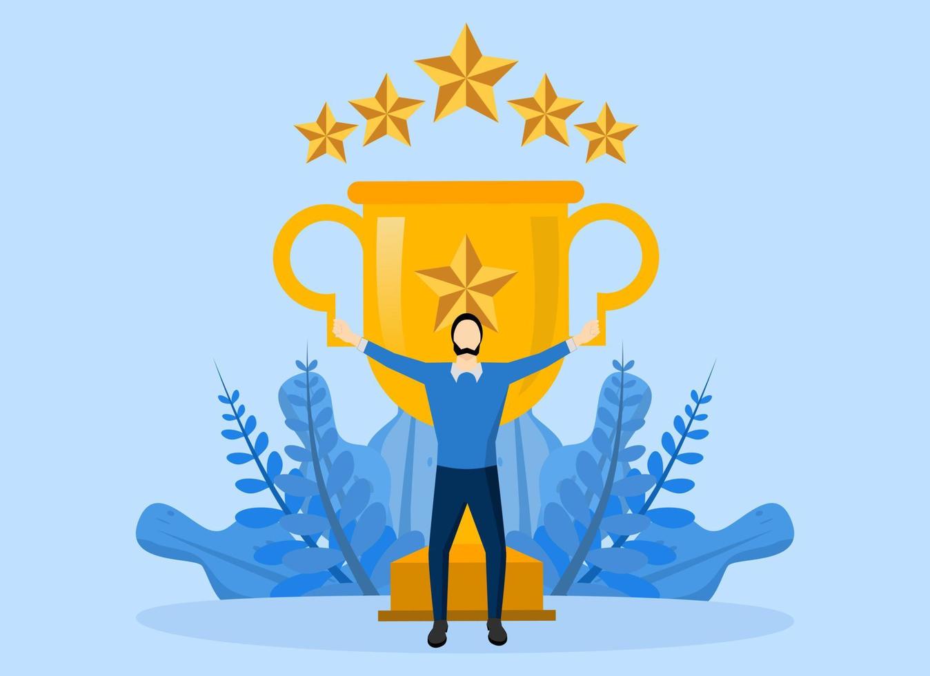 Business victory or achievement concept, cheerful businessman standing ...