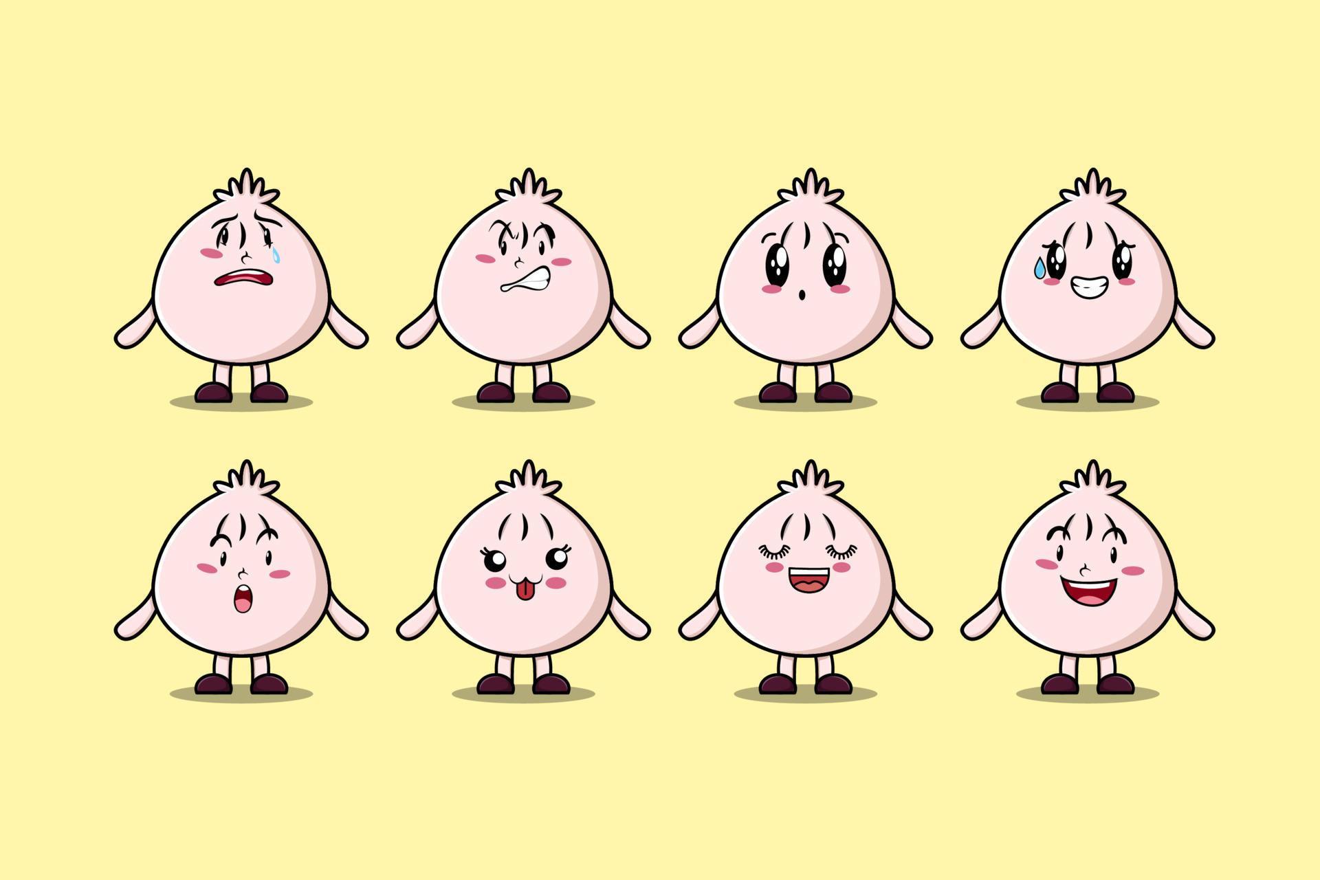 Set Kawaii Dim Sum Cartoon Character Expressions 21574592 Vector Art At
