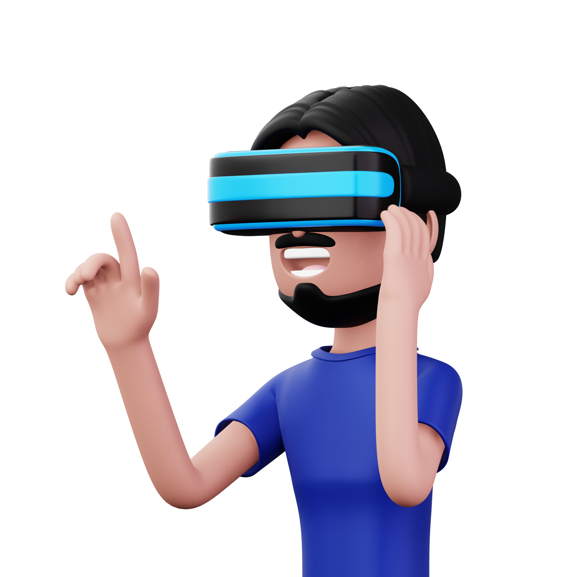 contento hombre utilizando virtual realidad auriculares, linda dibujos animados personaje con ...