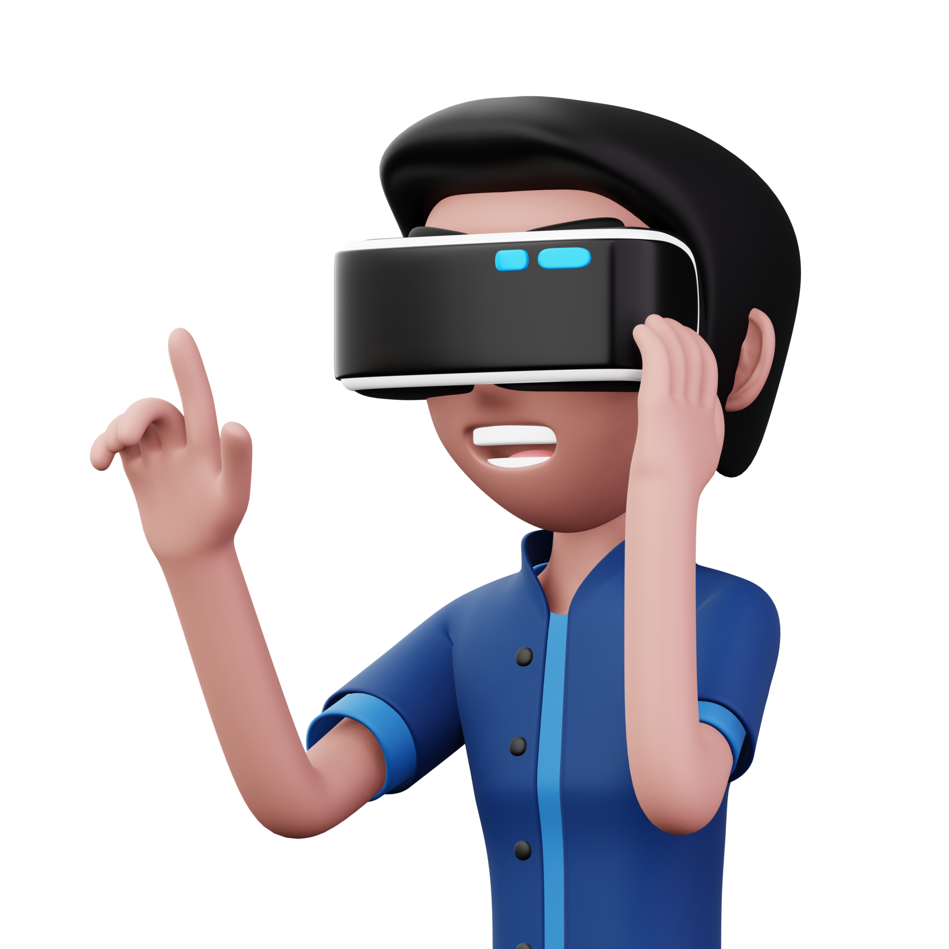 Free Happy Man Using Virtual Reality Headset Cute Cartoon Character With Vr 3d Rendering
